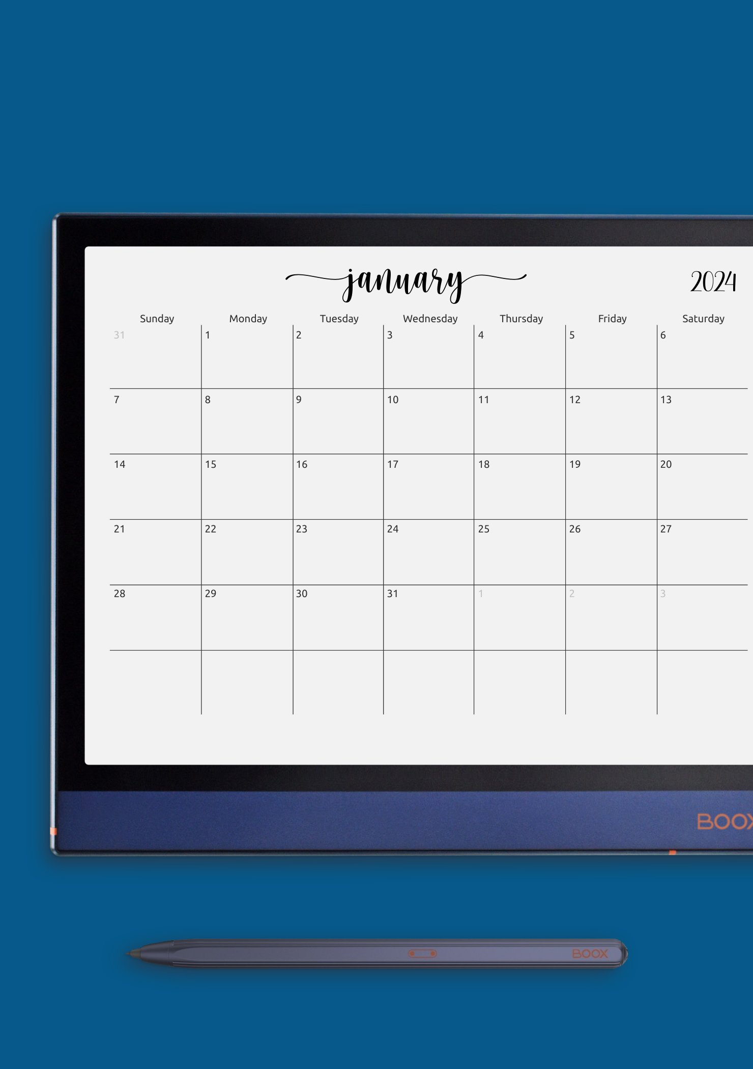 Download Printable Spacious Monthly Calendar Grid PDF