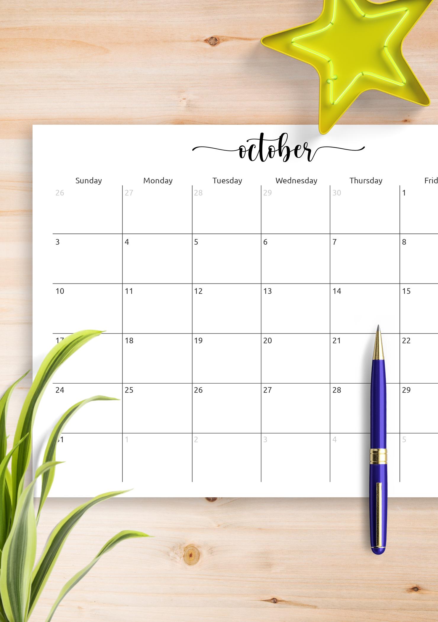 Download Printable Spacious Monthly Calendar Grid PDF