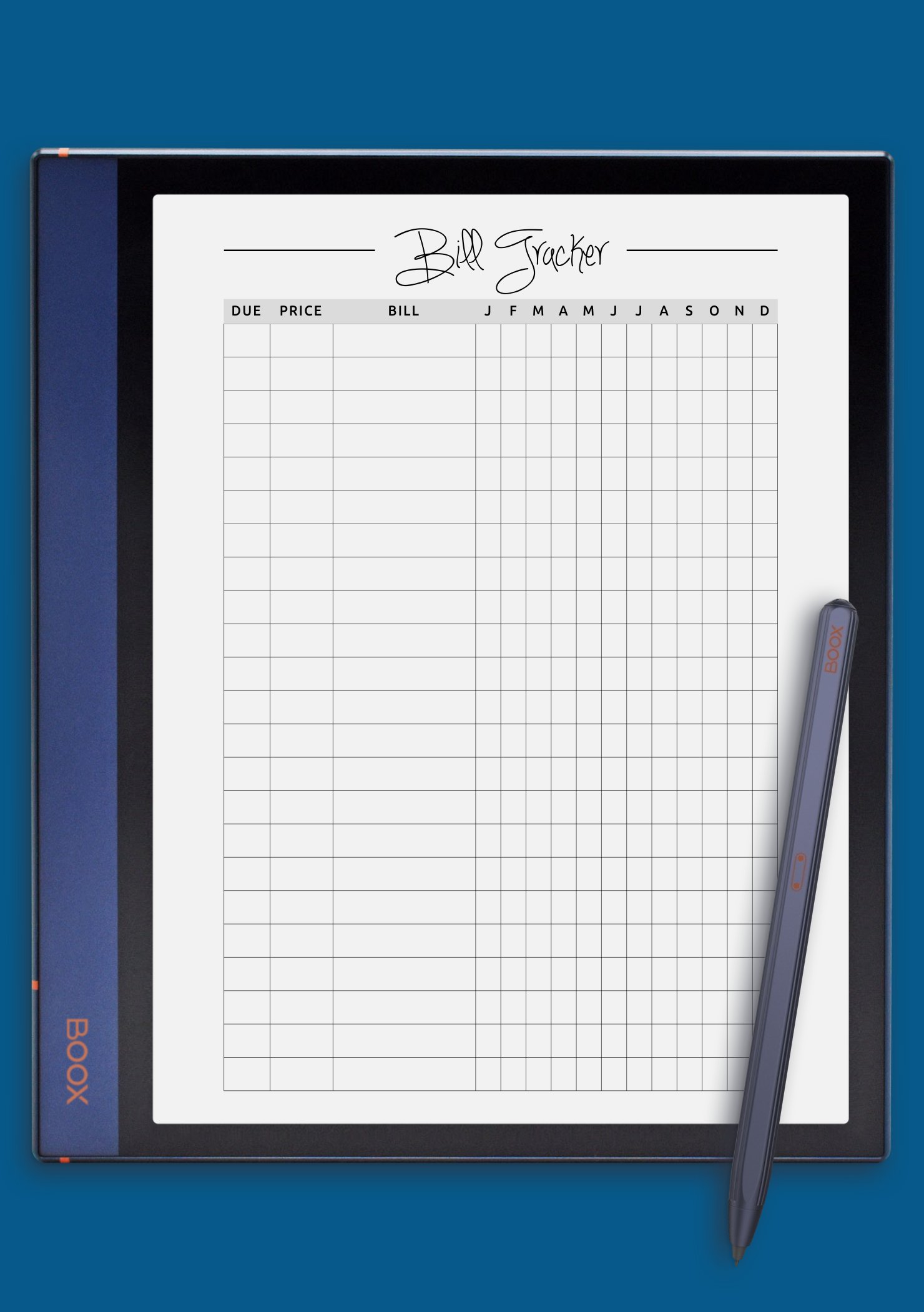 Download Printable Square grid monthly bill tracker PDF