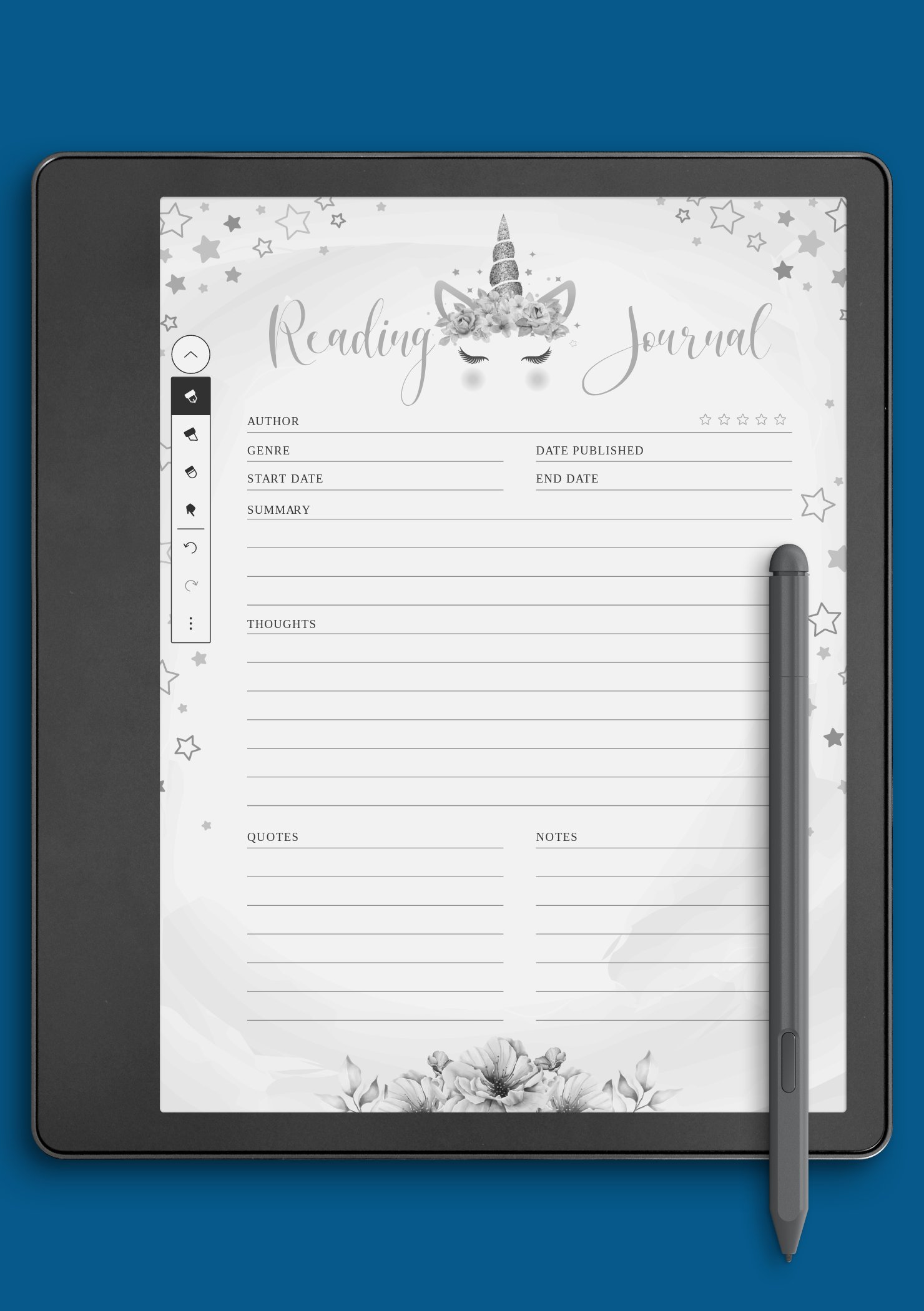 Download Printable Stars Unicorn Reading Journal Template For Kids PDF