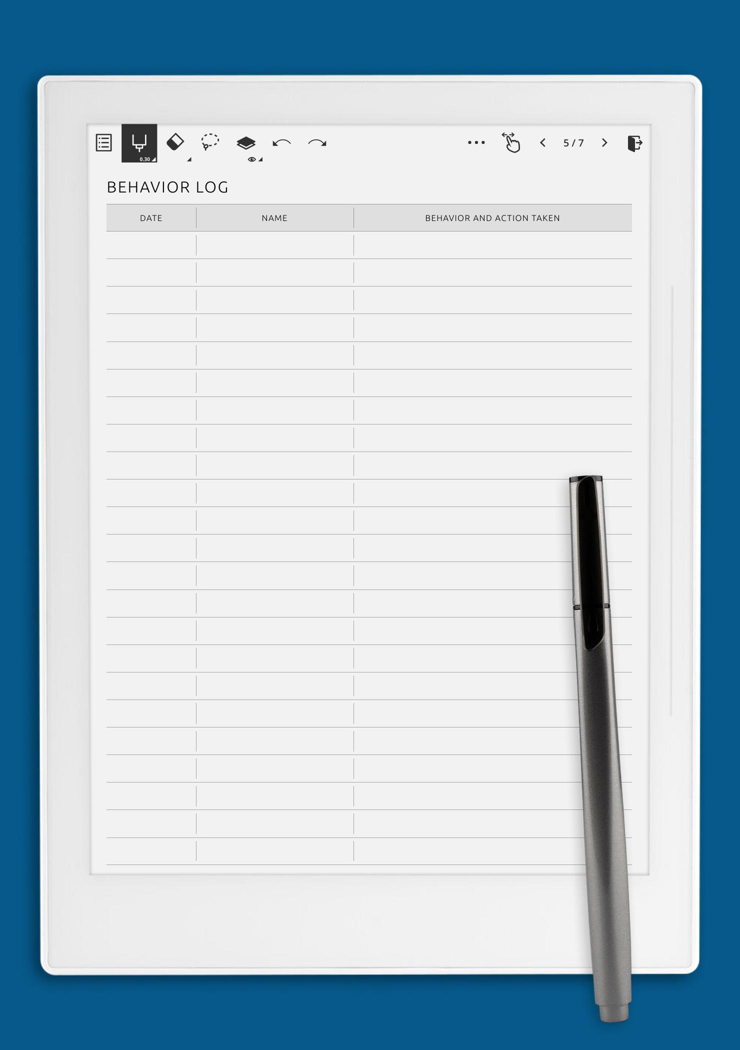Download Printable Student Behavior Log Template PDF
