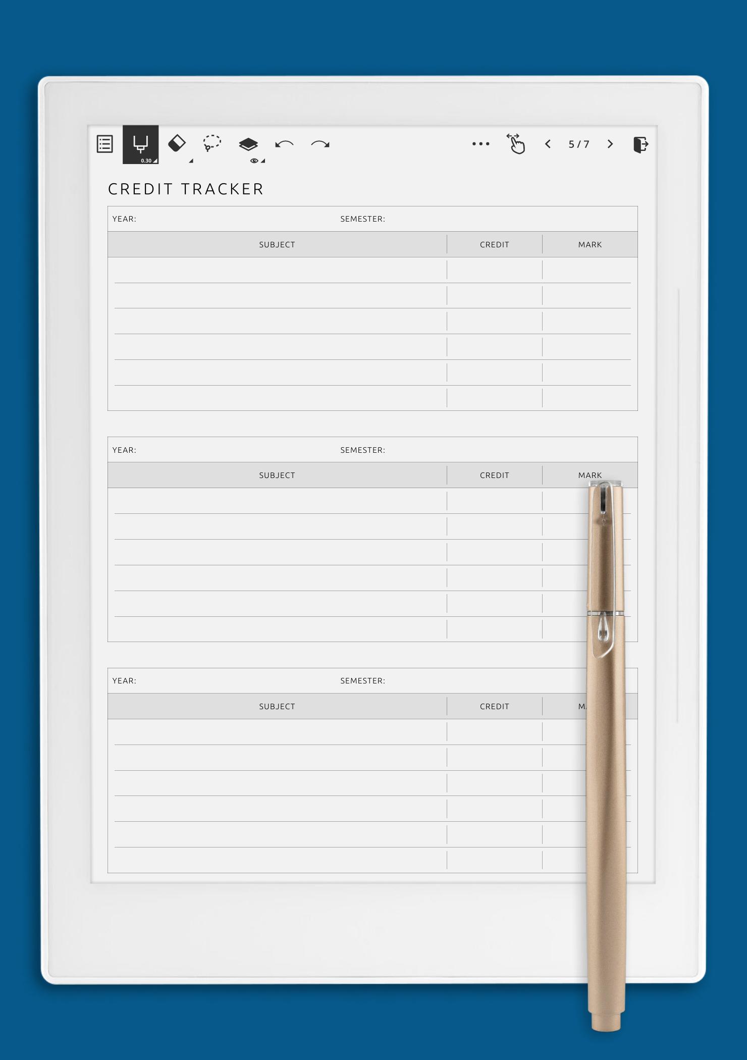 Download Printable Student Credit Tracker Template PDF