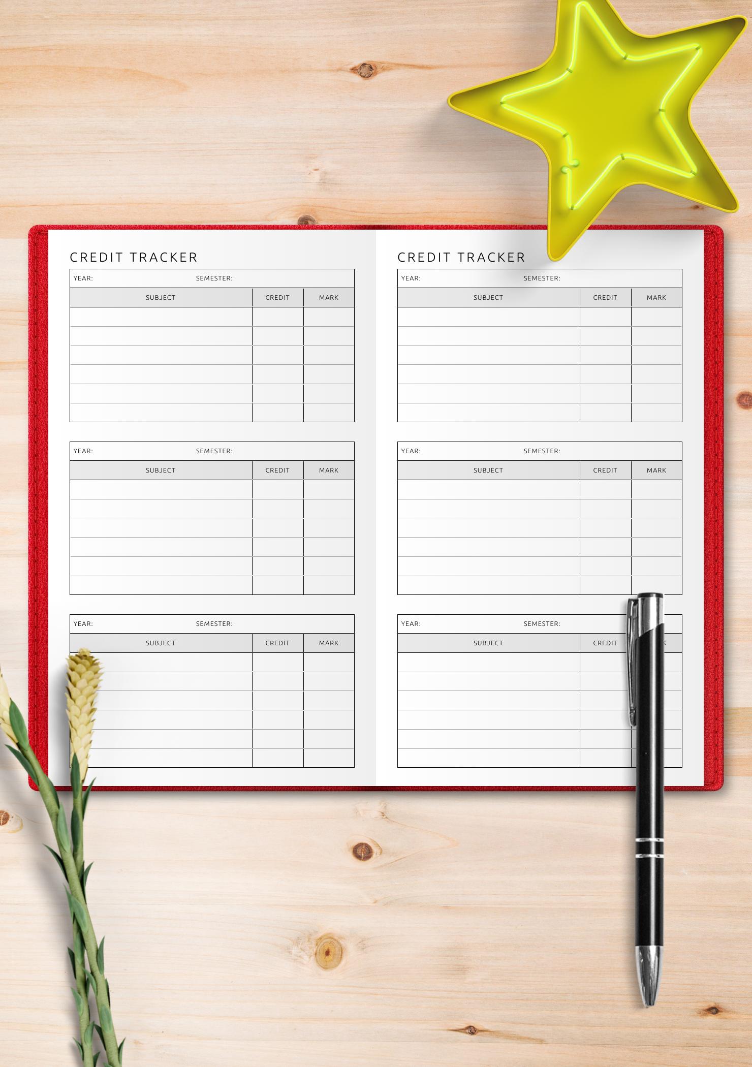 Download Printable Student Credit Tracker Template PDF