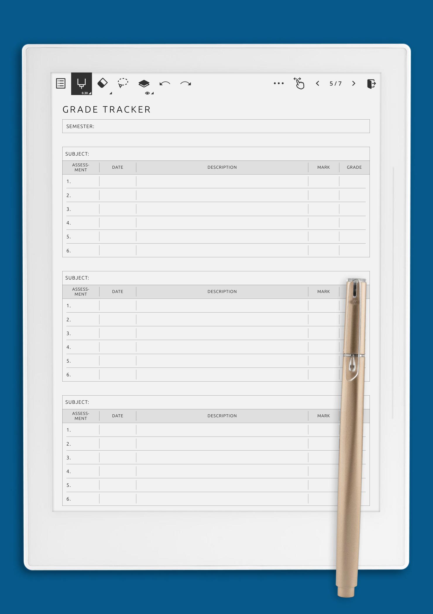 Download Printable Student Grade Tracker Template PDF