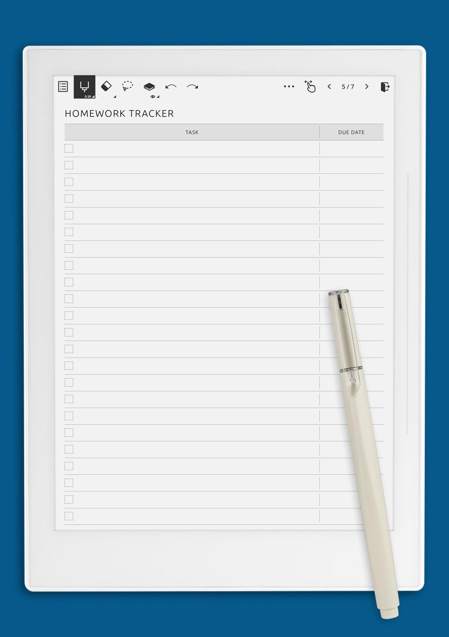 Download Printable Student Homework Tracker PDF