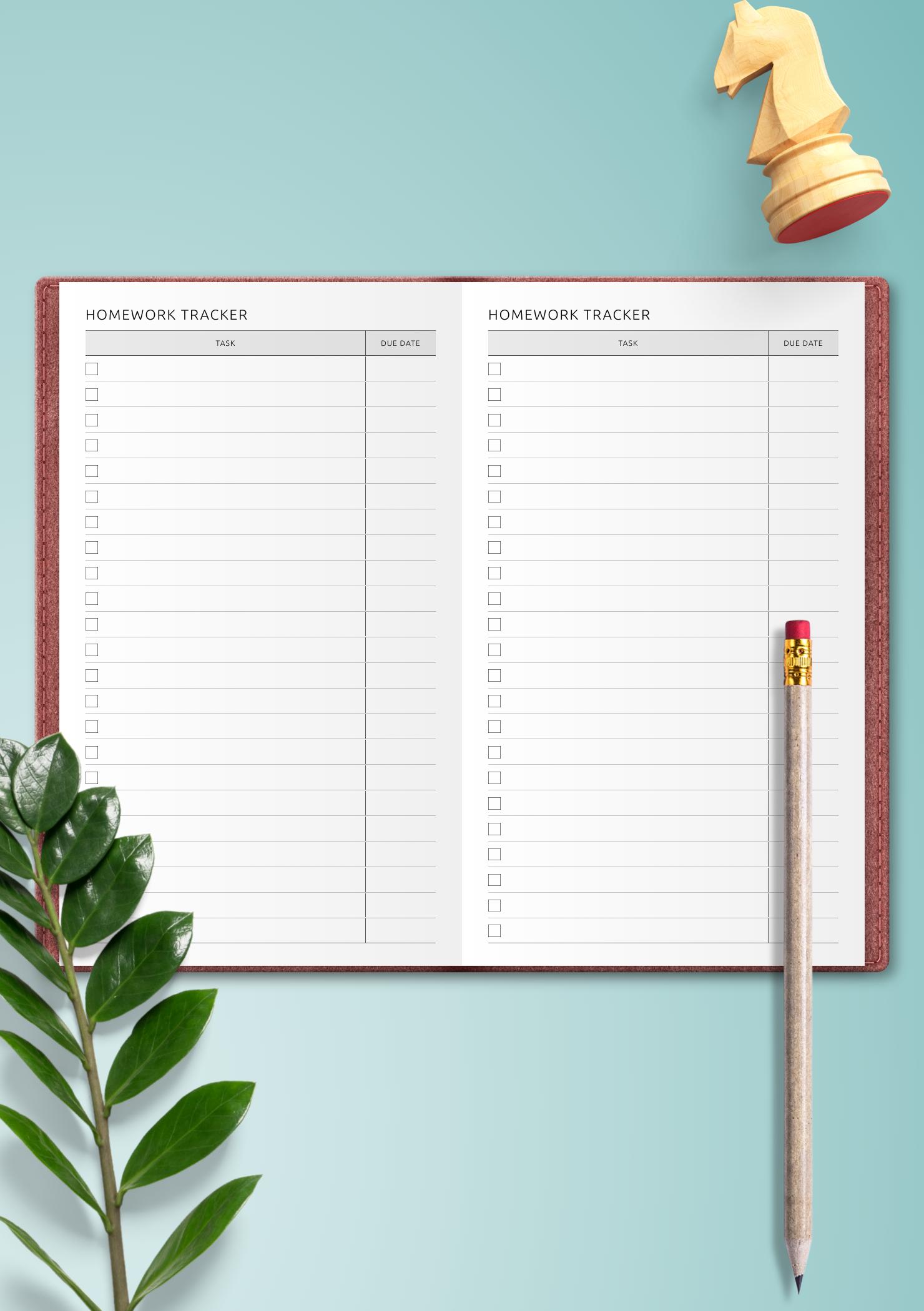 Download Printable Student Homework Tracker PDF