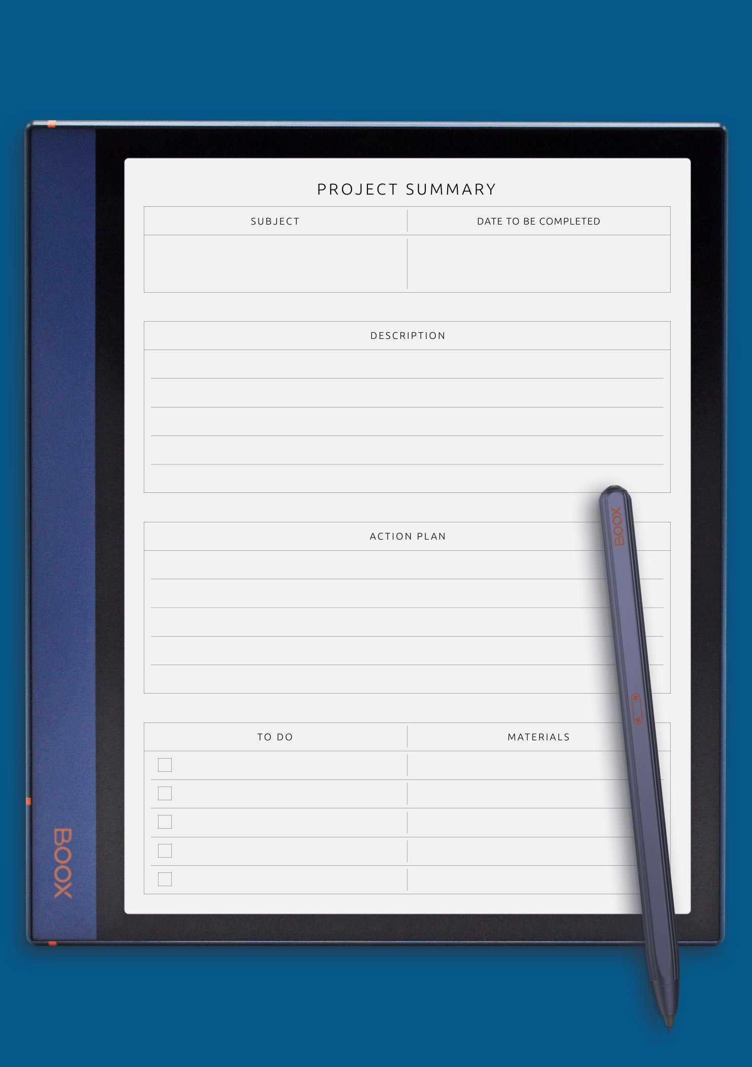 Download Printable Student Project Summary Template PDF