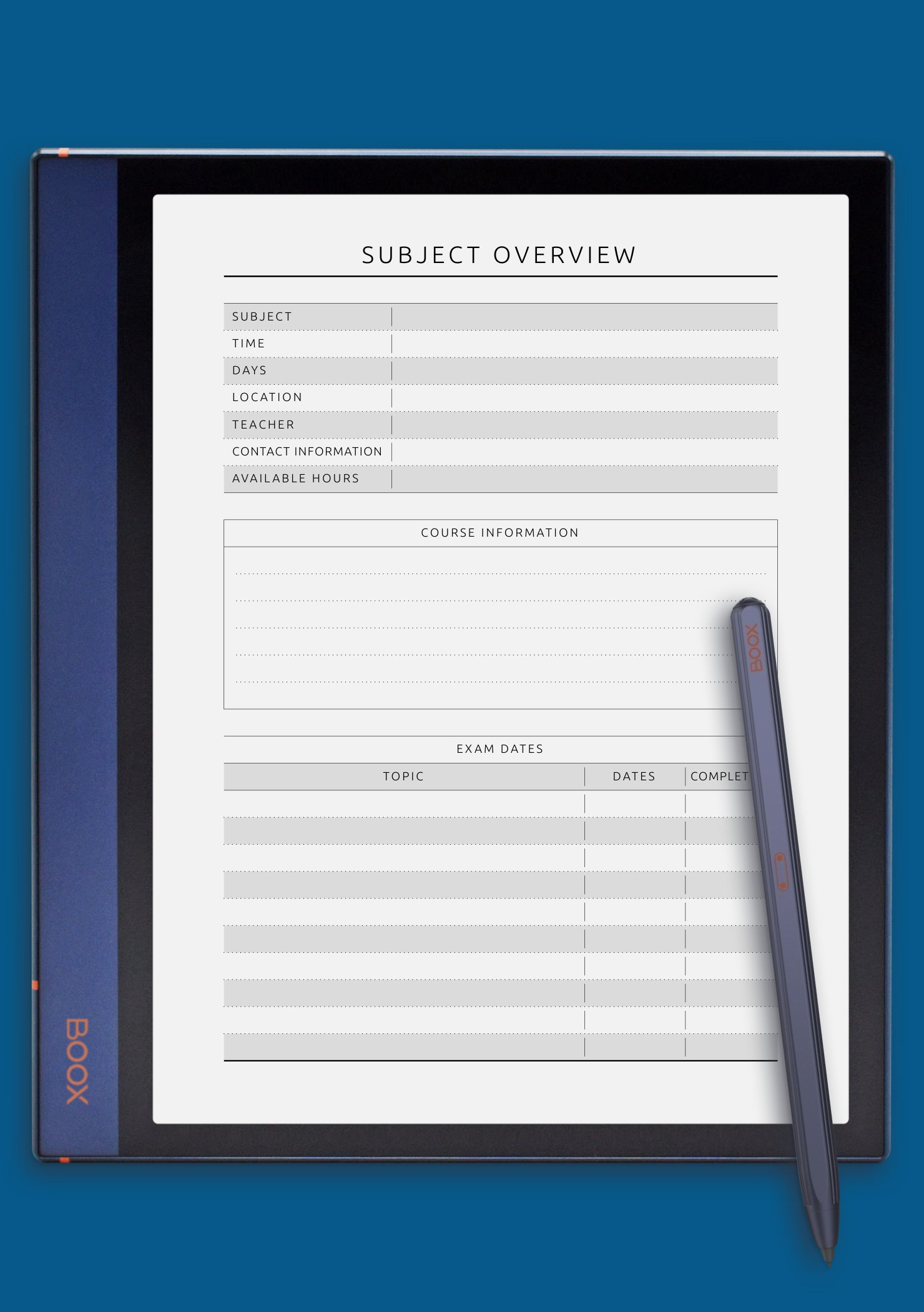 Download Printable Student Subject Overview Template PDF