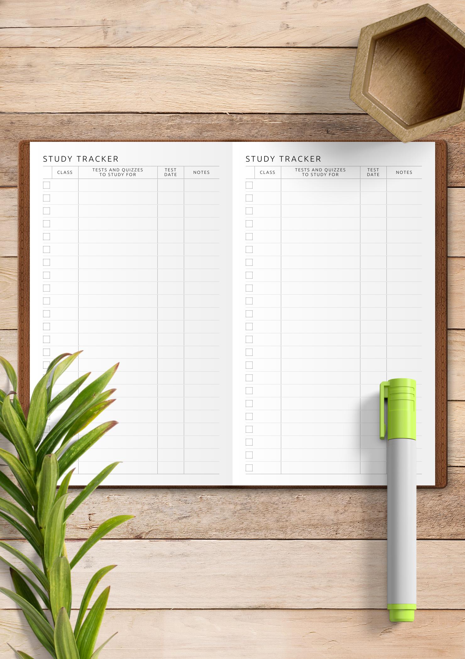 Download Printable Study and Homework Tracker Template PDF