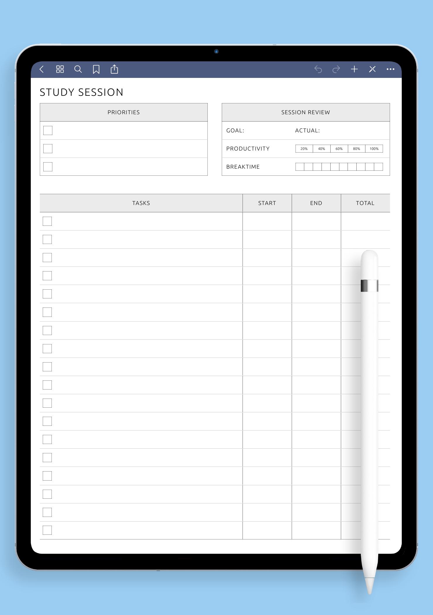 Download Printable Study Session Template PDF