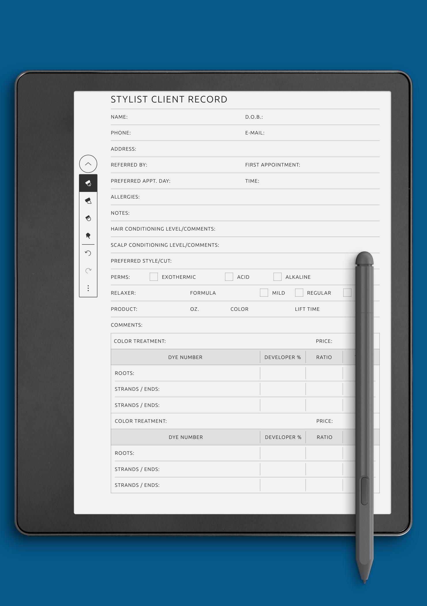 Download Printable Stylist Client Record PDF
