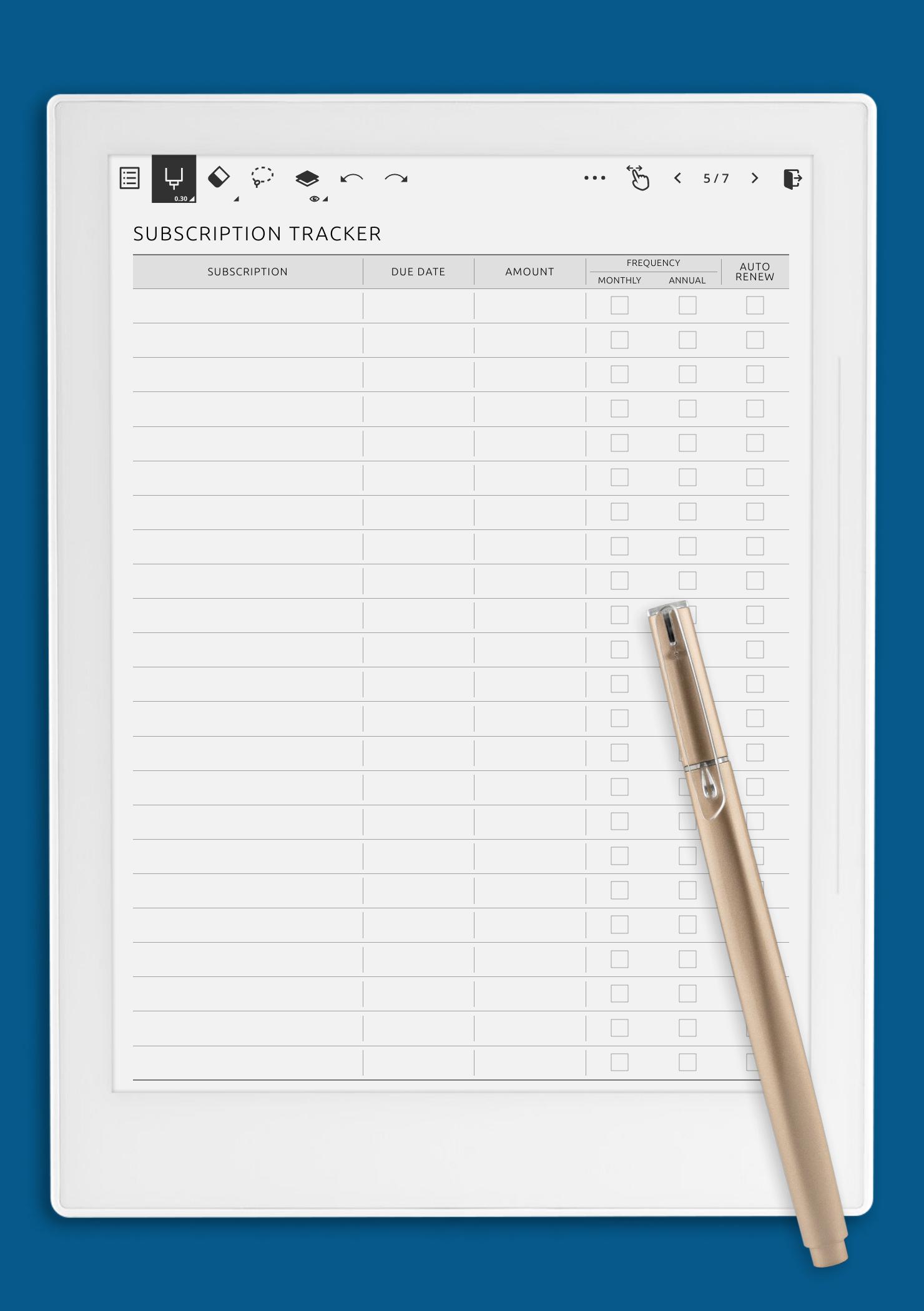Download Subscription Tracker: Printable PDF or Digital for reMarkable ...