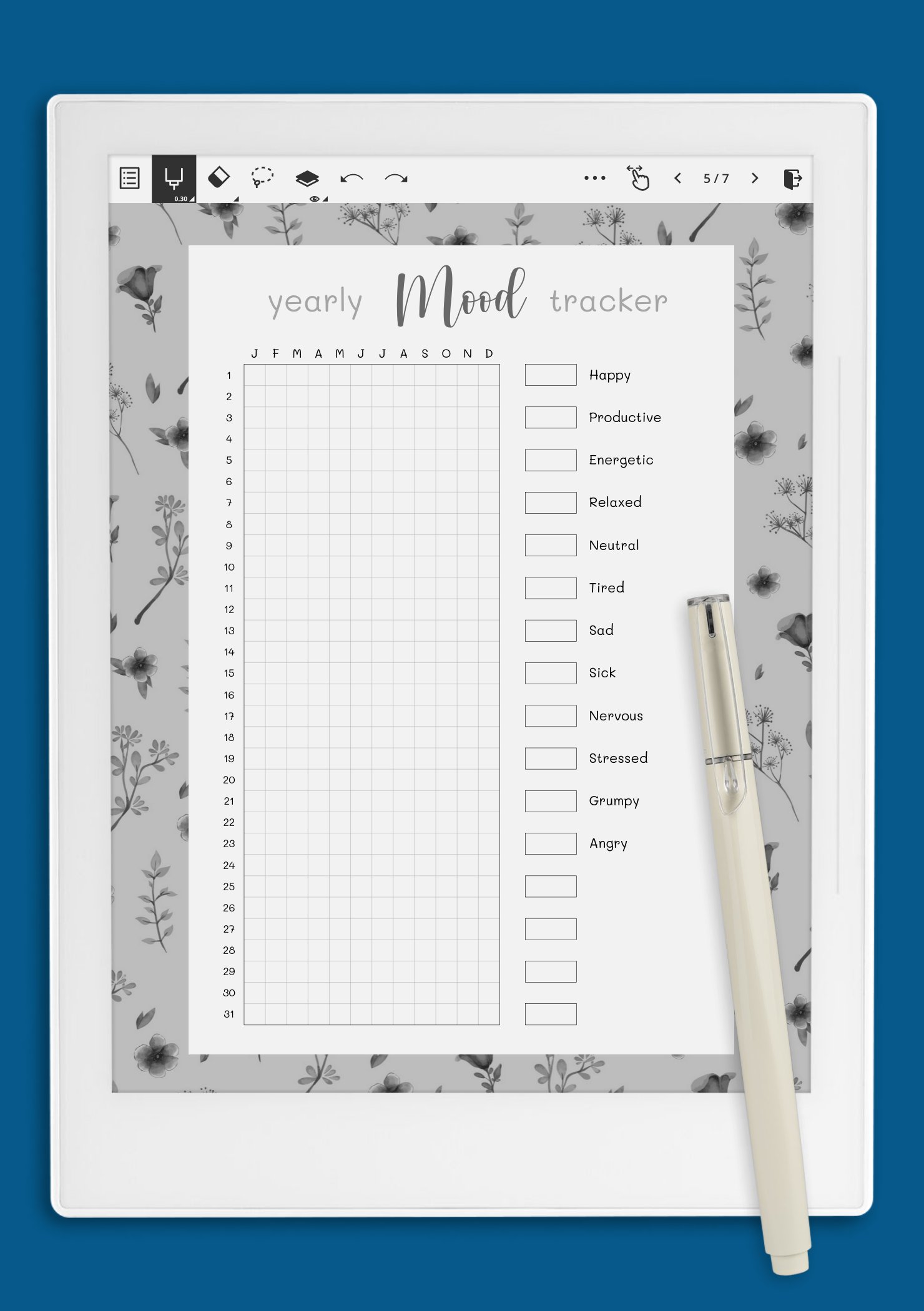 Download Printable Yearly Mood Tracker Template PDF