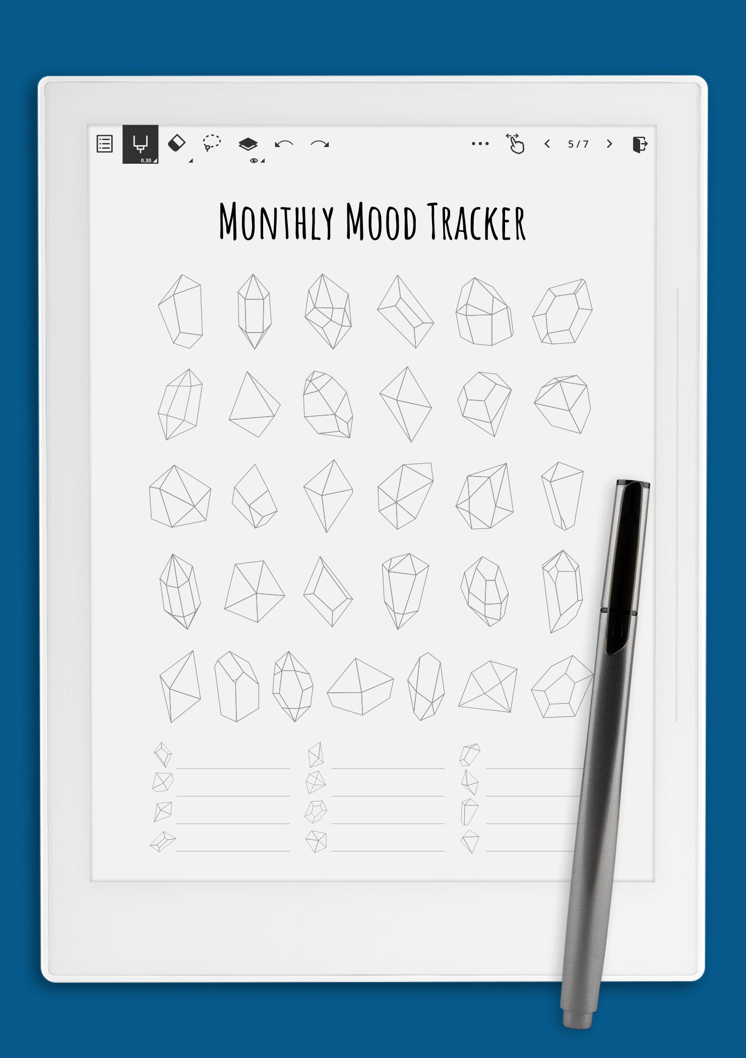 Download Printable Monthly Mood Tracker Template - Crystals PDF