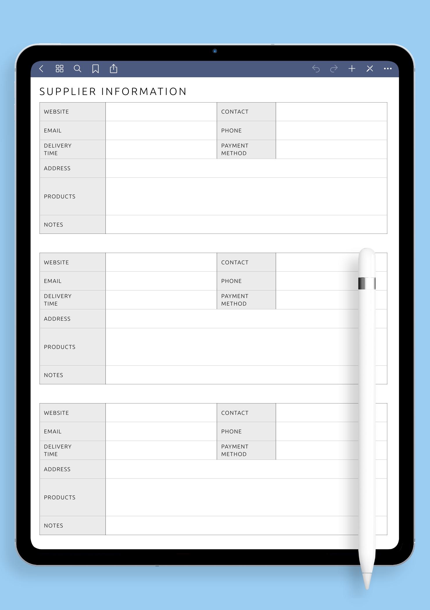 Download Printable Supplier Information Template PDF