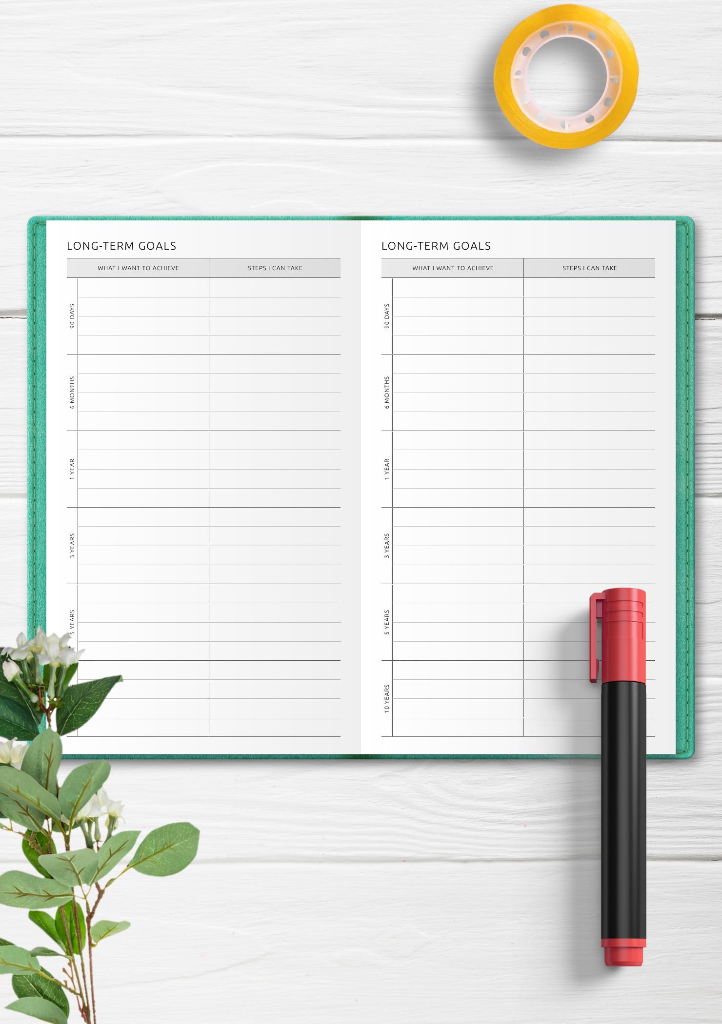 Download Printable Ten Year Goals PDF