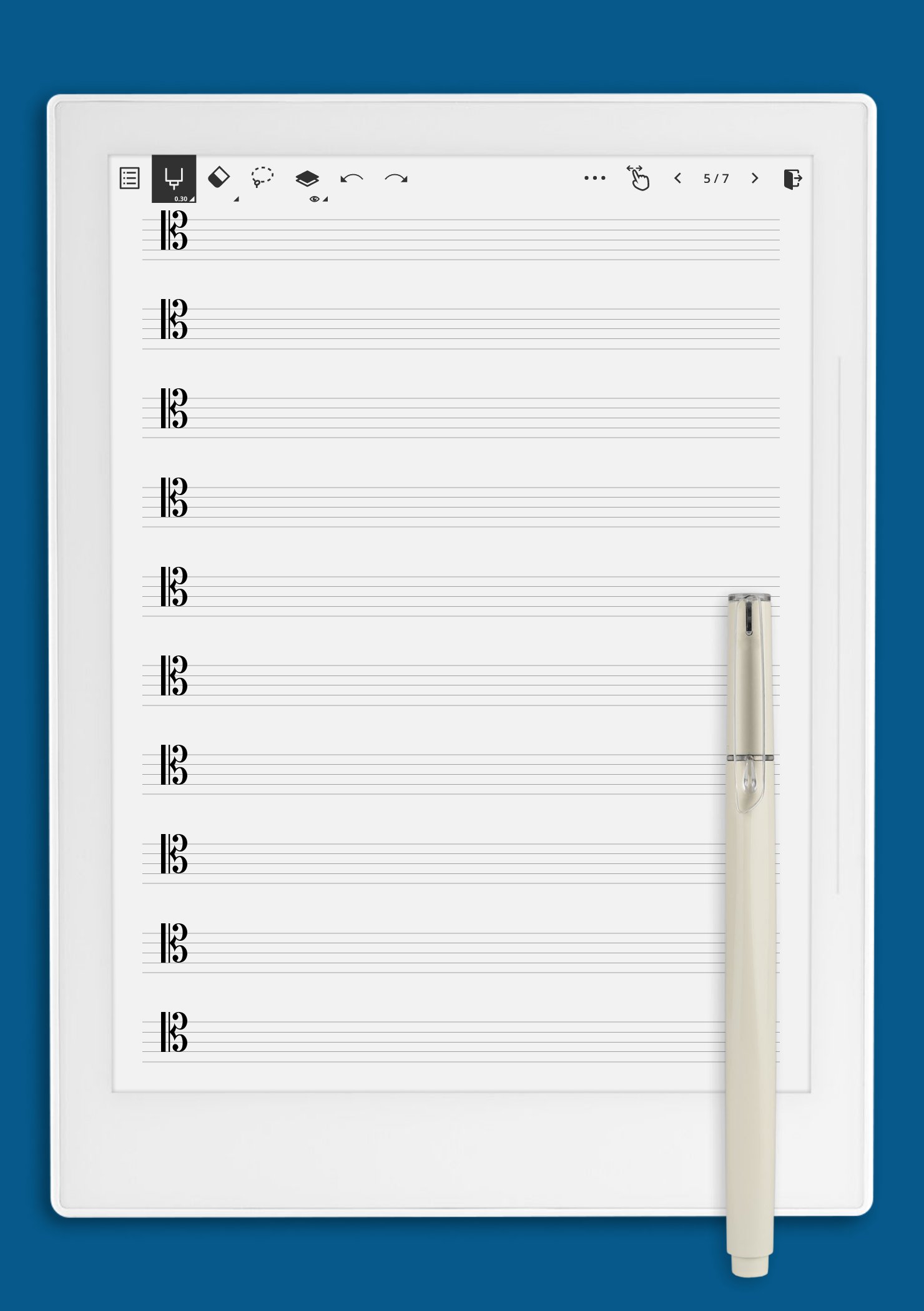 Download Tenor Clef (C) Staff Paper – Printable Blank Music Sheet PDF