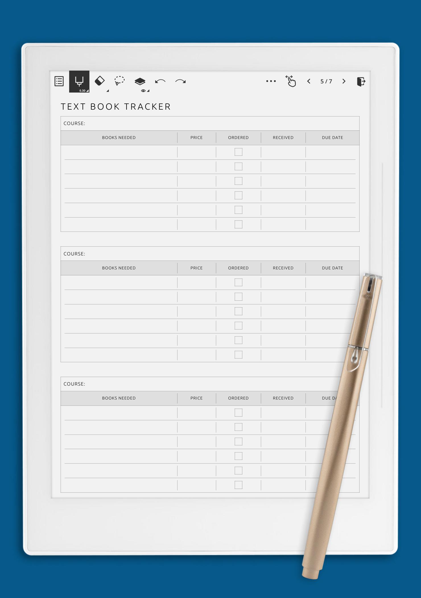 Download Printable Text Book Tracker Template PDF