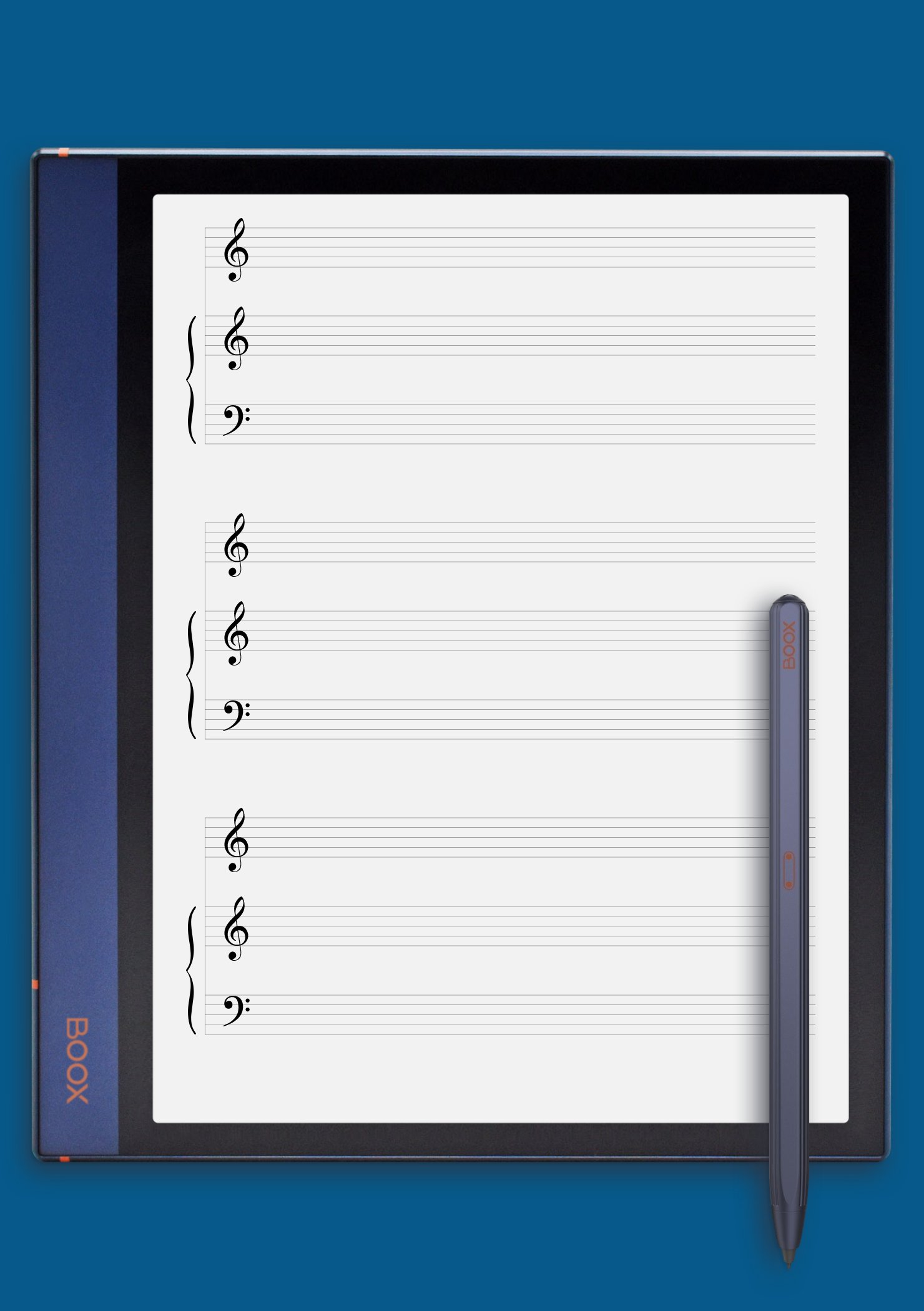 Download Three-Staff Piano Sheet – Treble + Grand Staff Layout (Printable)