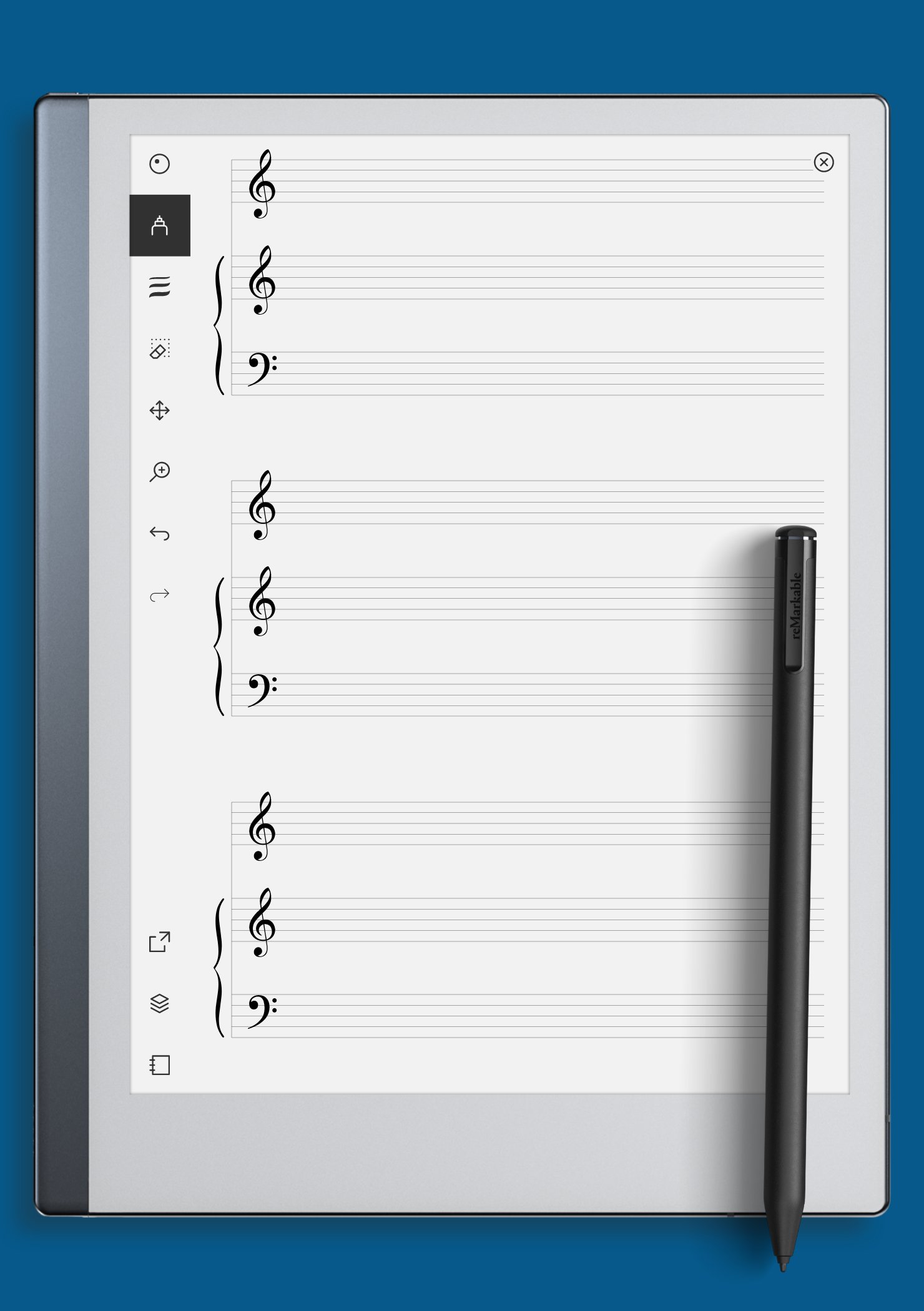 Download Three-Staff Piano Sheet – Treble + Grand Staff Layout (Printable)
