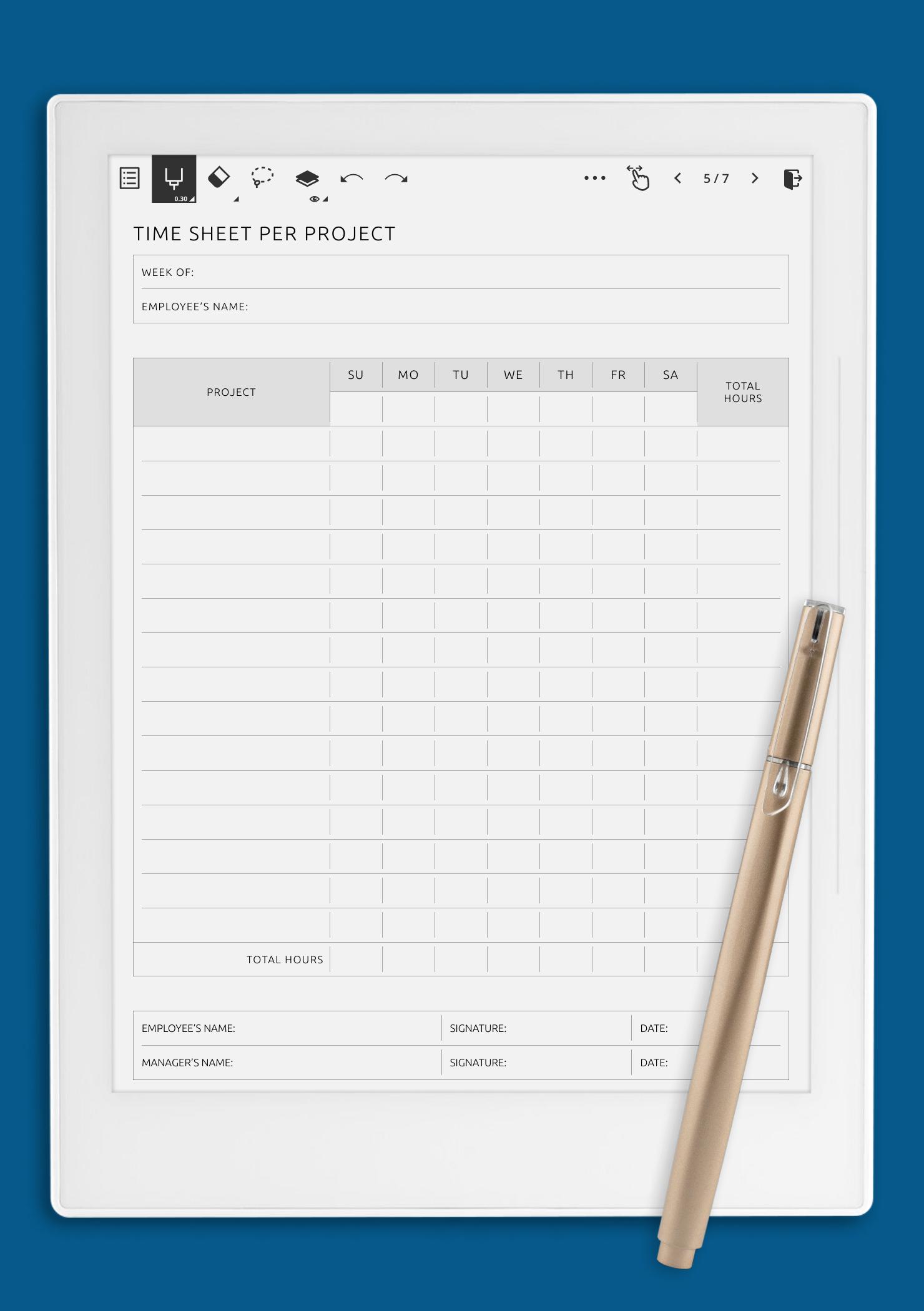 Download Printable Time Sheet Per Project PDF