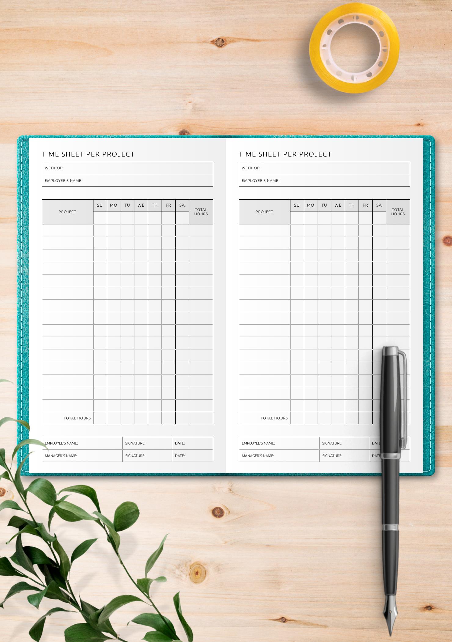 Download Printable Time Sheet Per Project PDF
