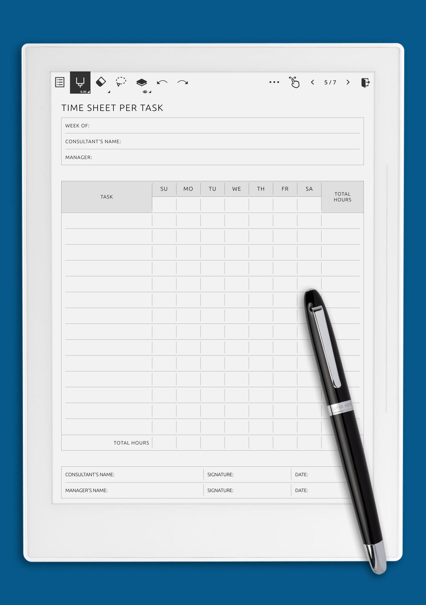 Download Printable Time Sheet Per Task PDF