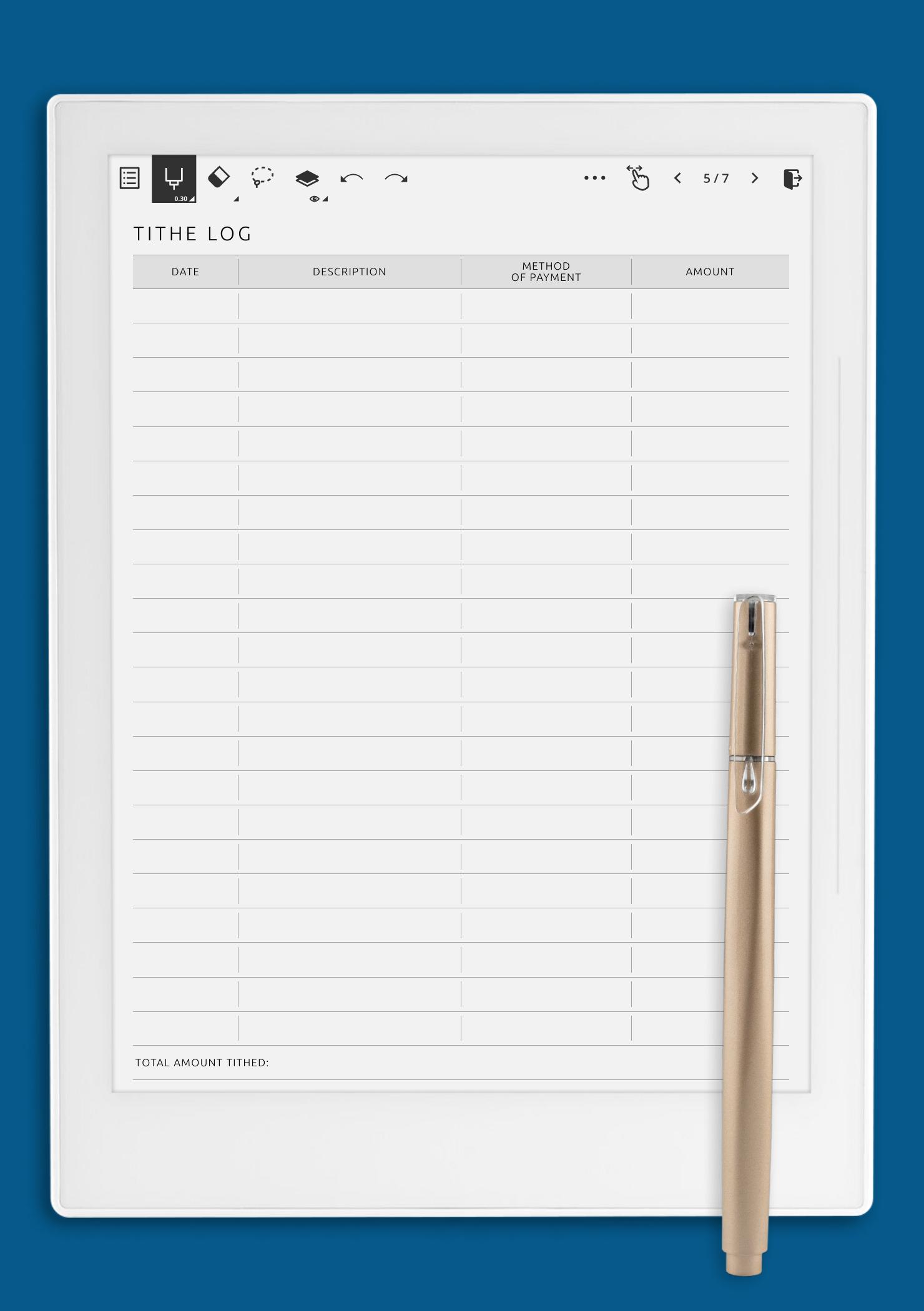 Download Printable Tithe Log Template PDF