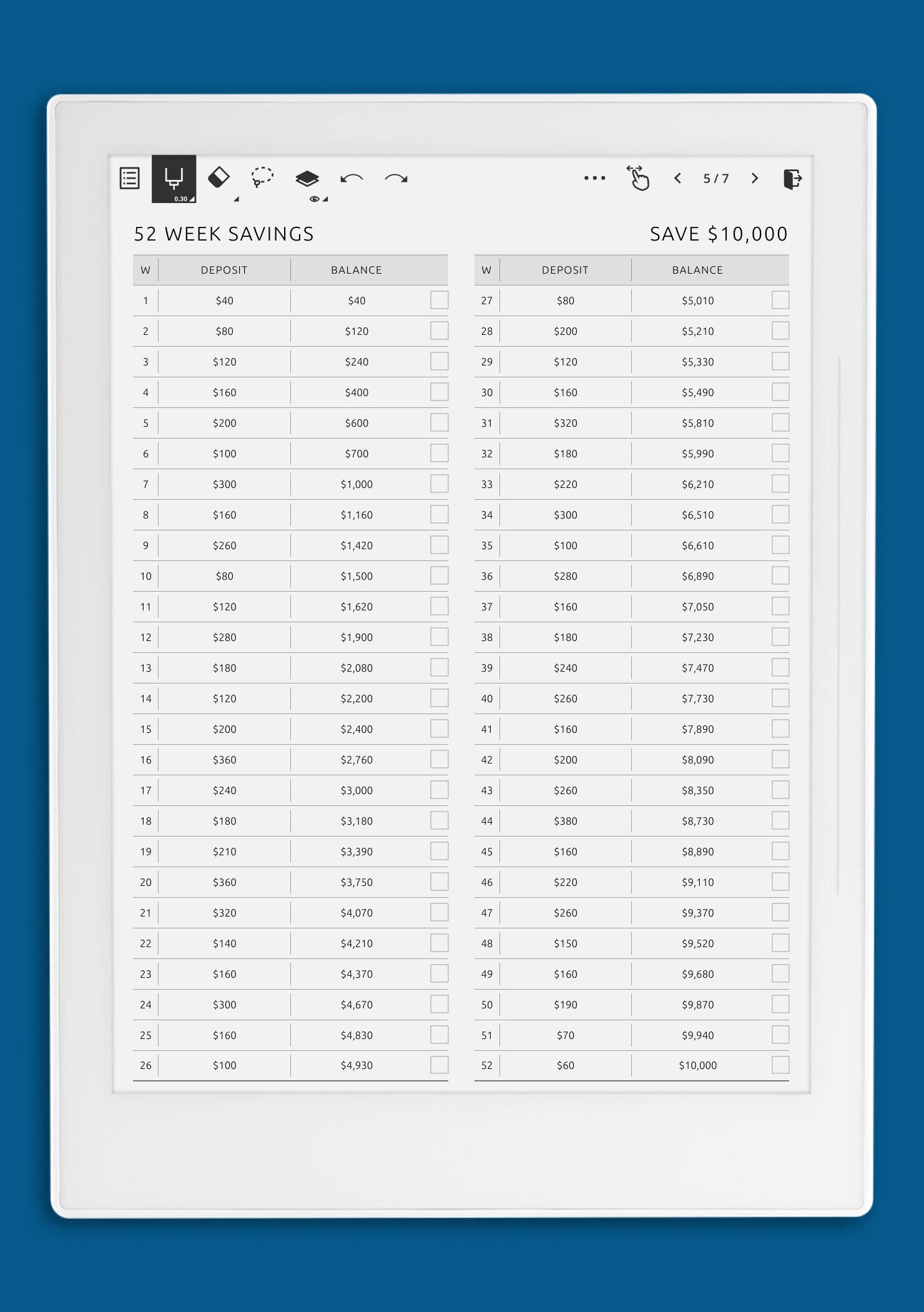 52 Week Savings PDF: Get Printable or Digital Template for reMarkable ...