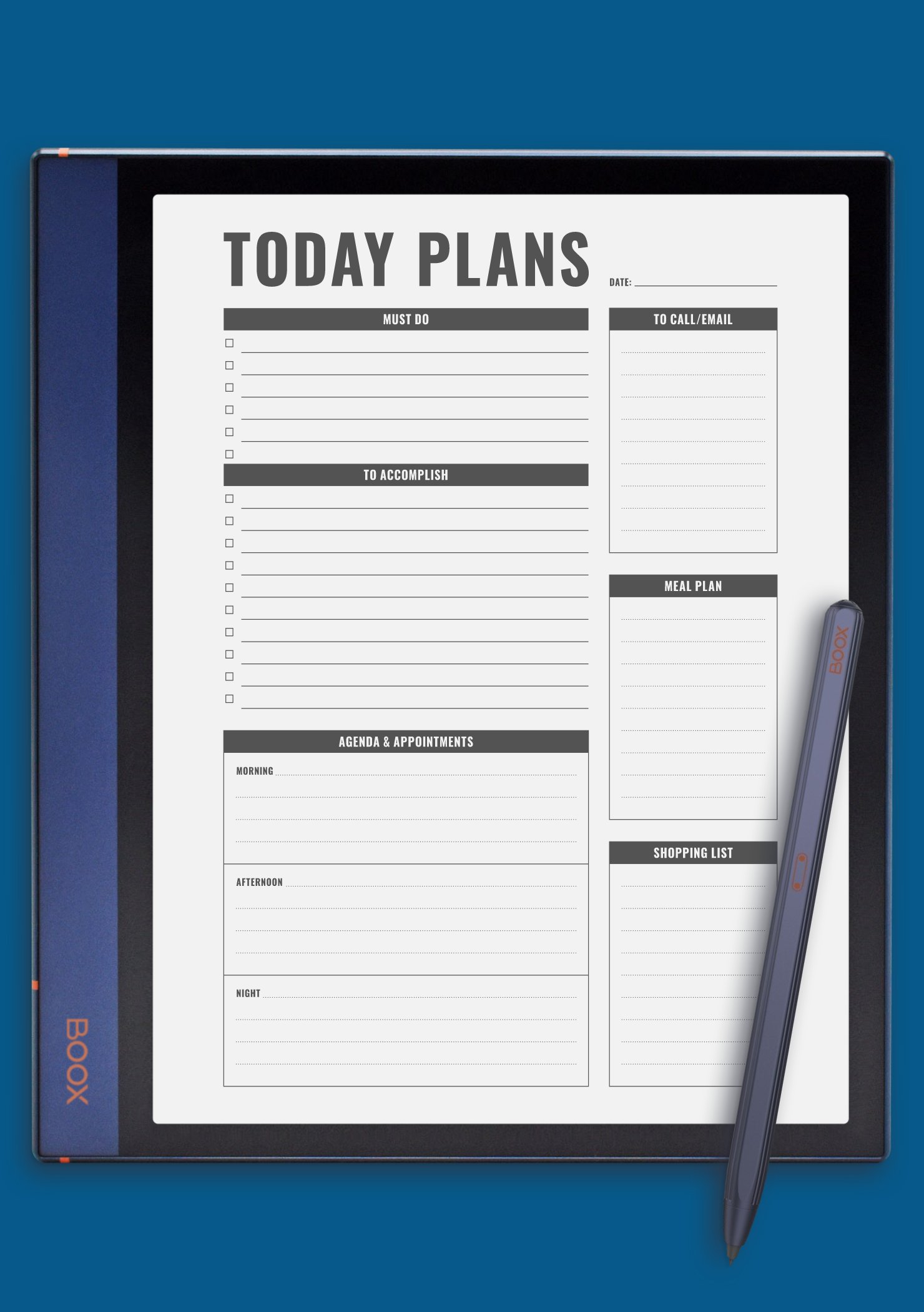 Download Printable Today Plans with Agenda & Appointments PDF