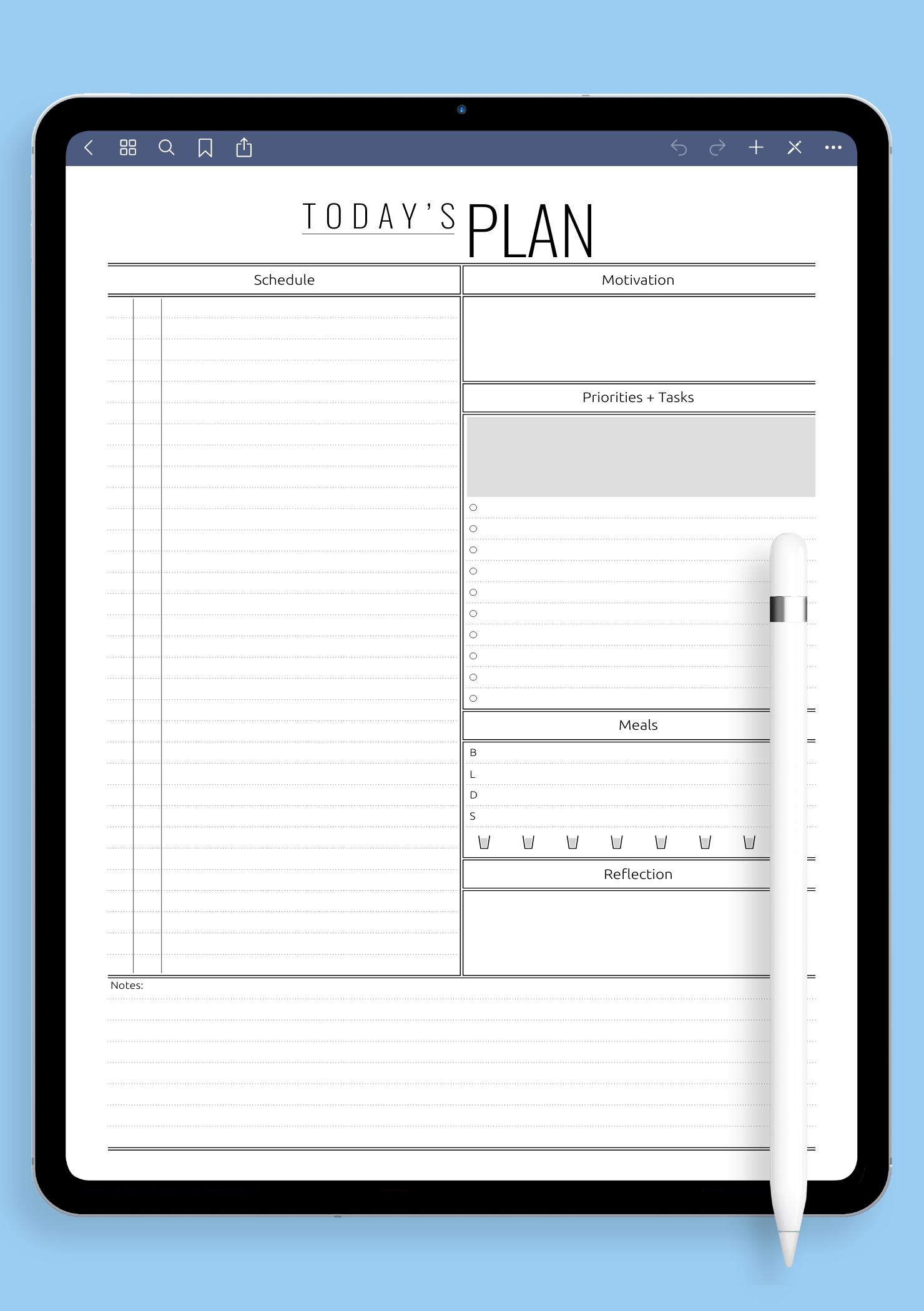 Download Printable Today's Plan template with hourly schedule PDF