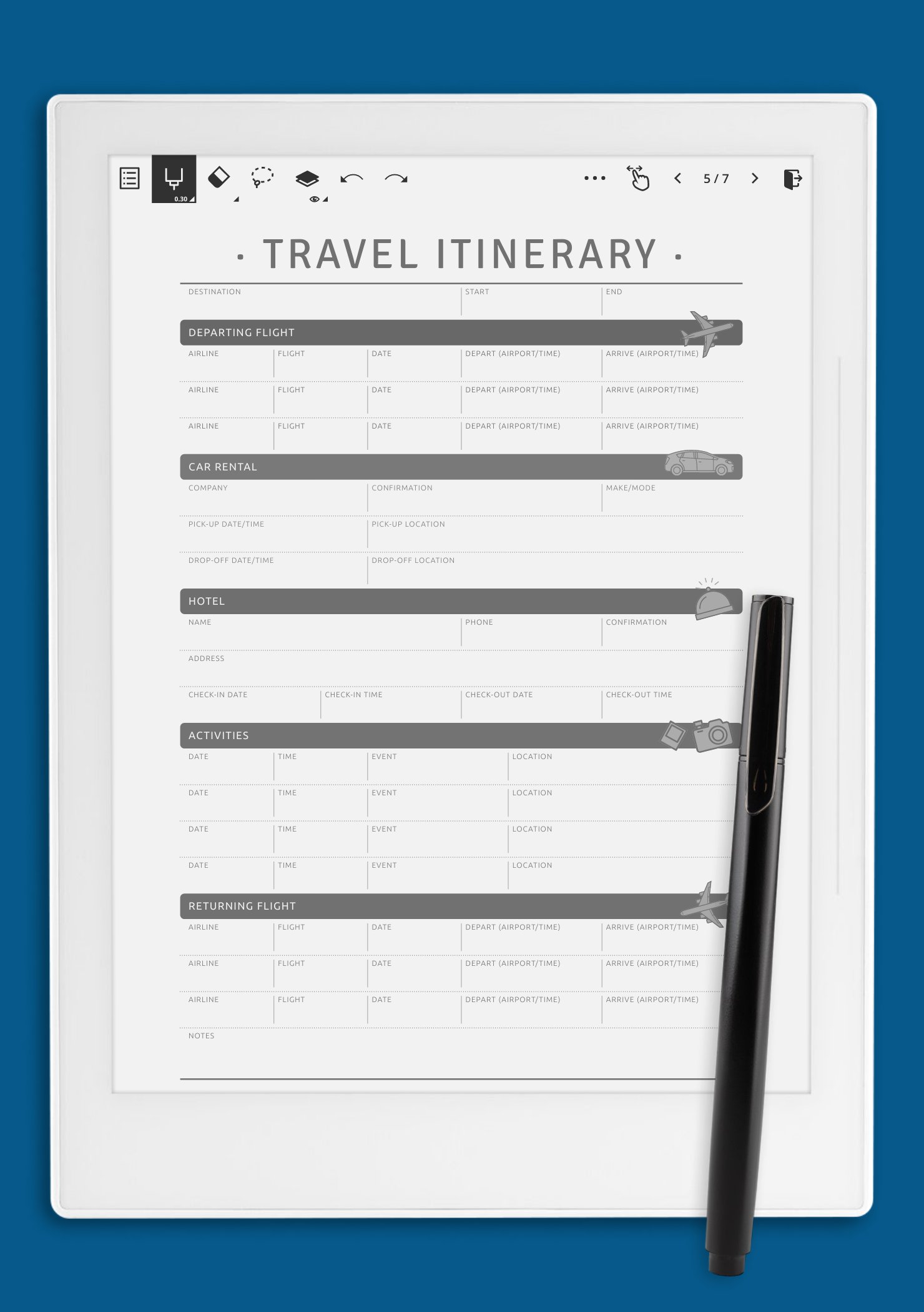 Printable Trip Itinerary Template