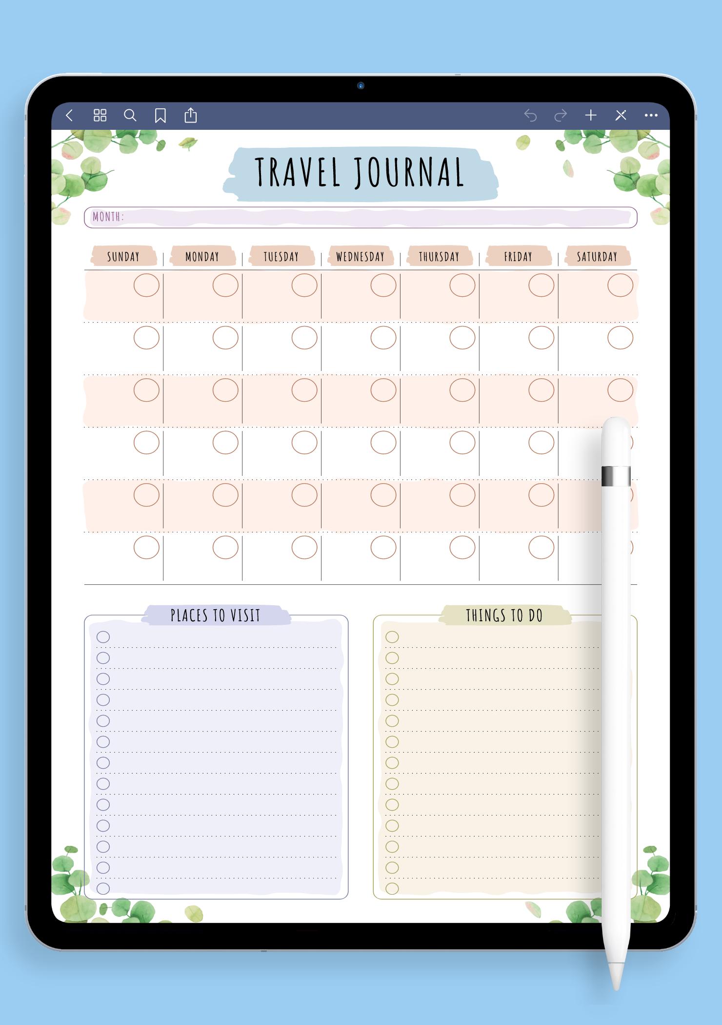 Download Printable Travel Journal Template - Floral Style PDF