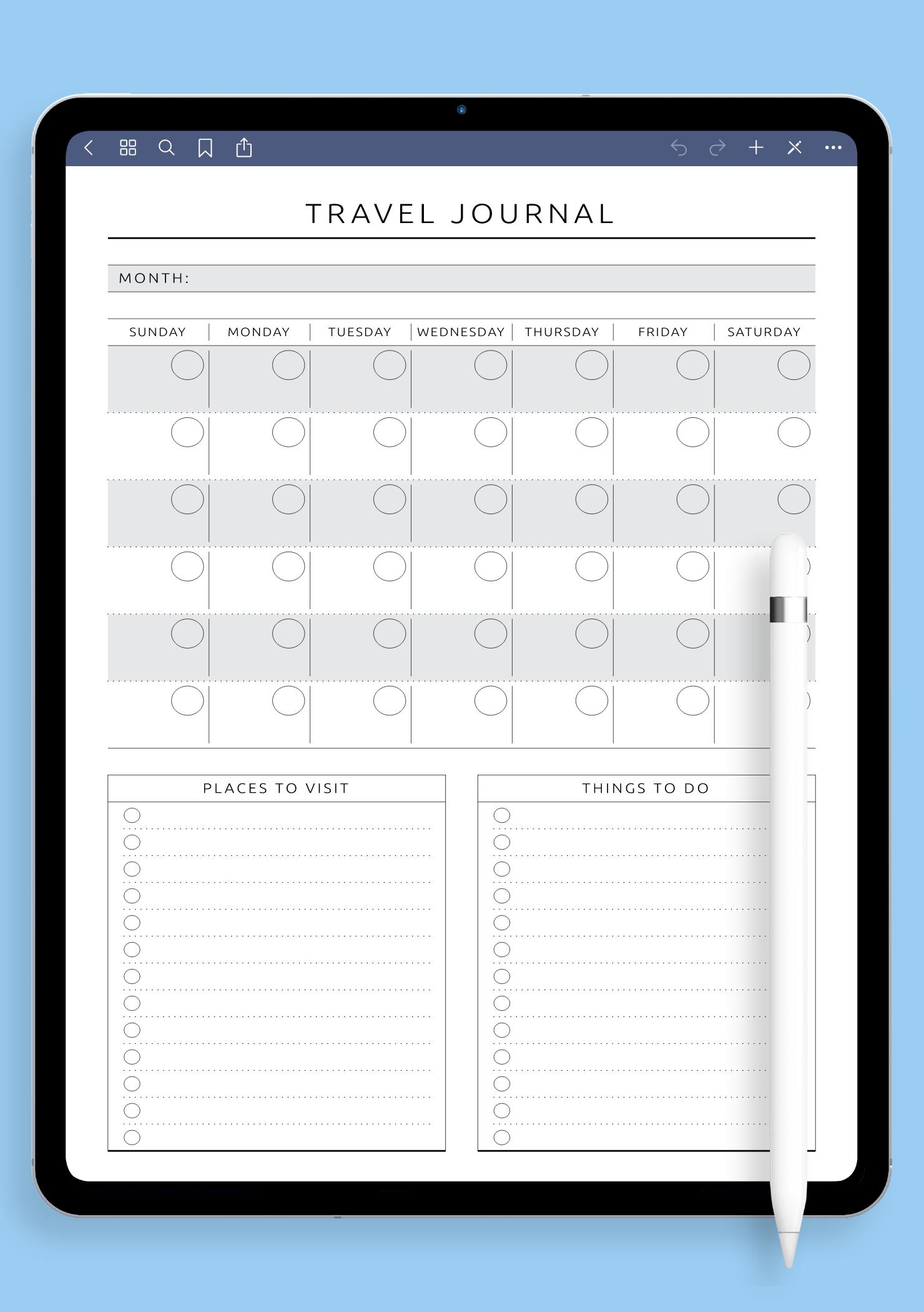 Download Printable Travel Journal Template - Original Style PDF