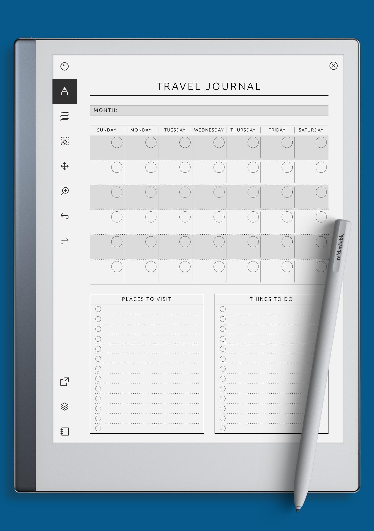Download Printable Travel Journal Template - Original Style PDF