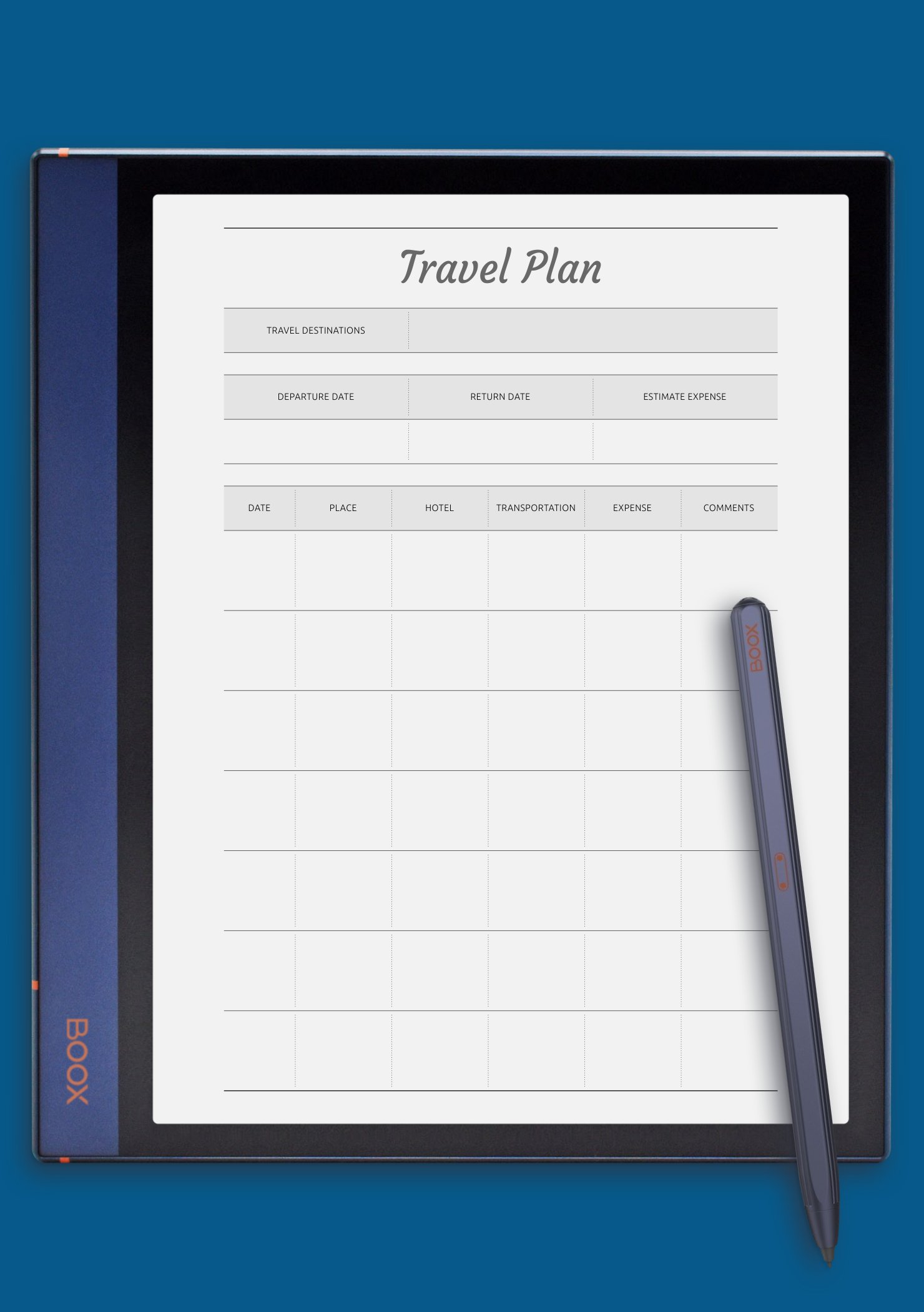 Download Printable Travel Plan Template PDF