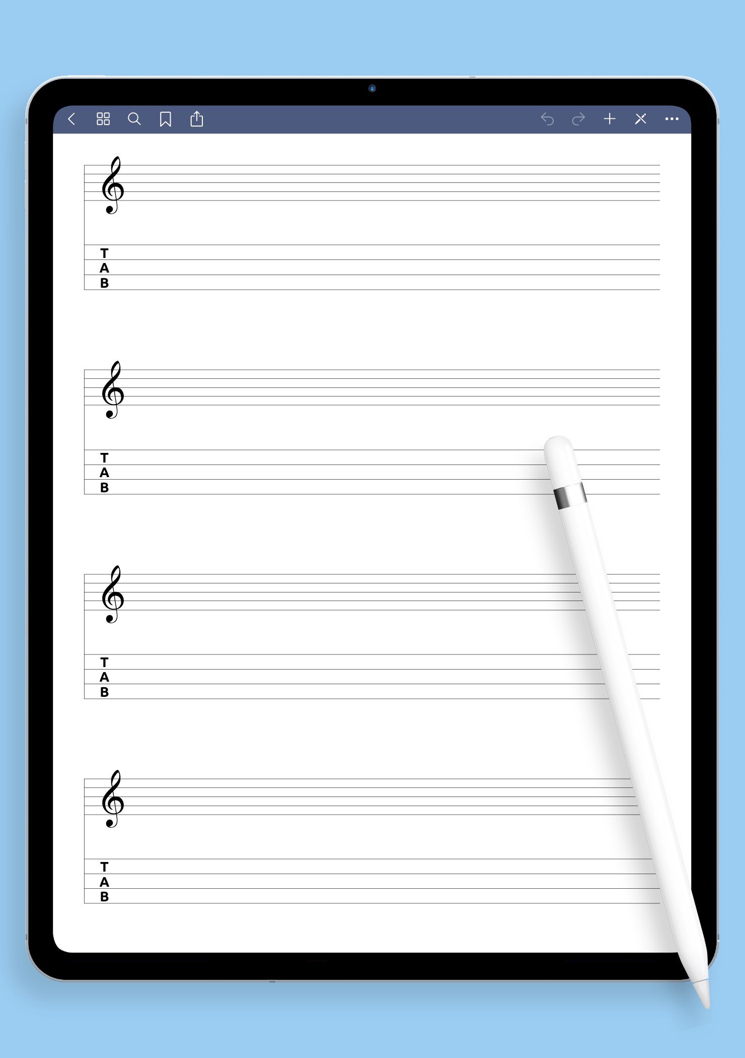 Download Single Staff: Treble + 4-String TAB – Printable Music Sheet