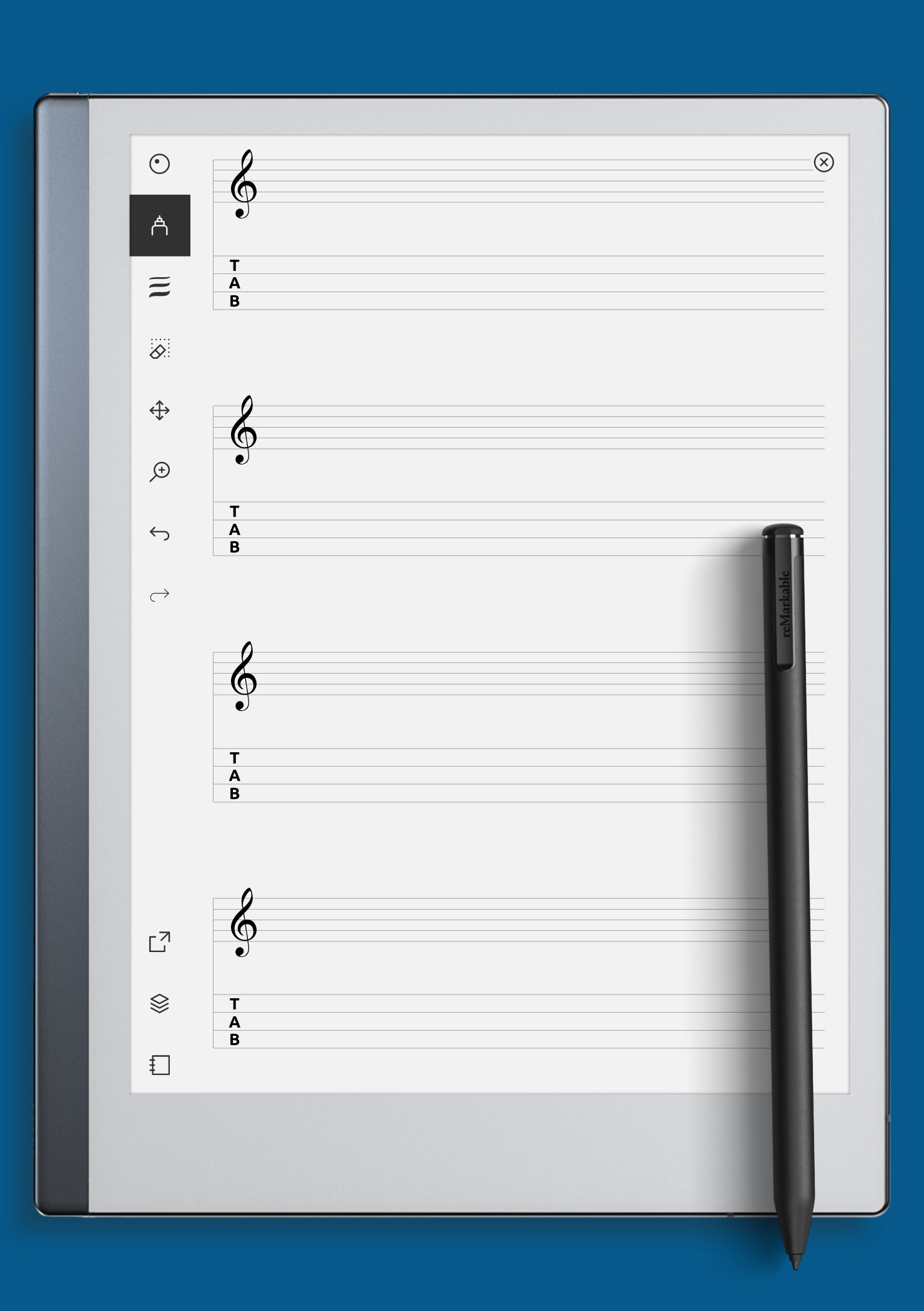 Download Single Staff: Treble + 4-String TAB – Printable Music Sheet