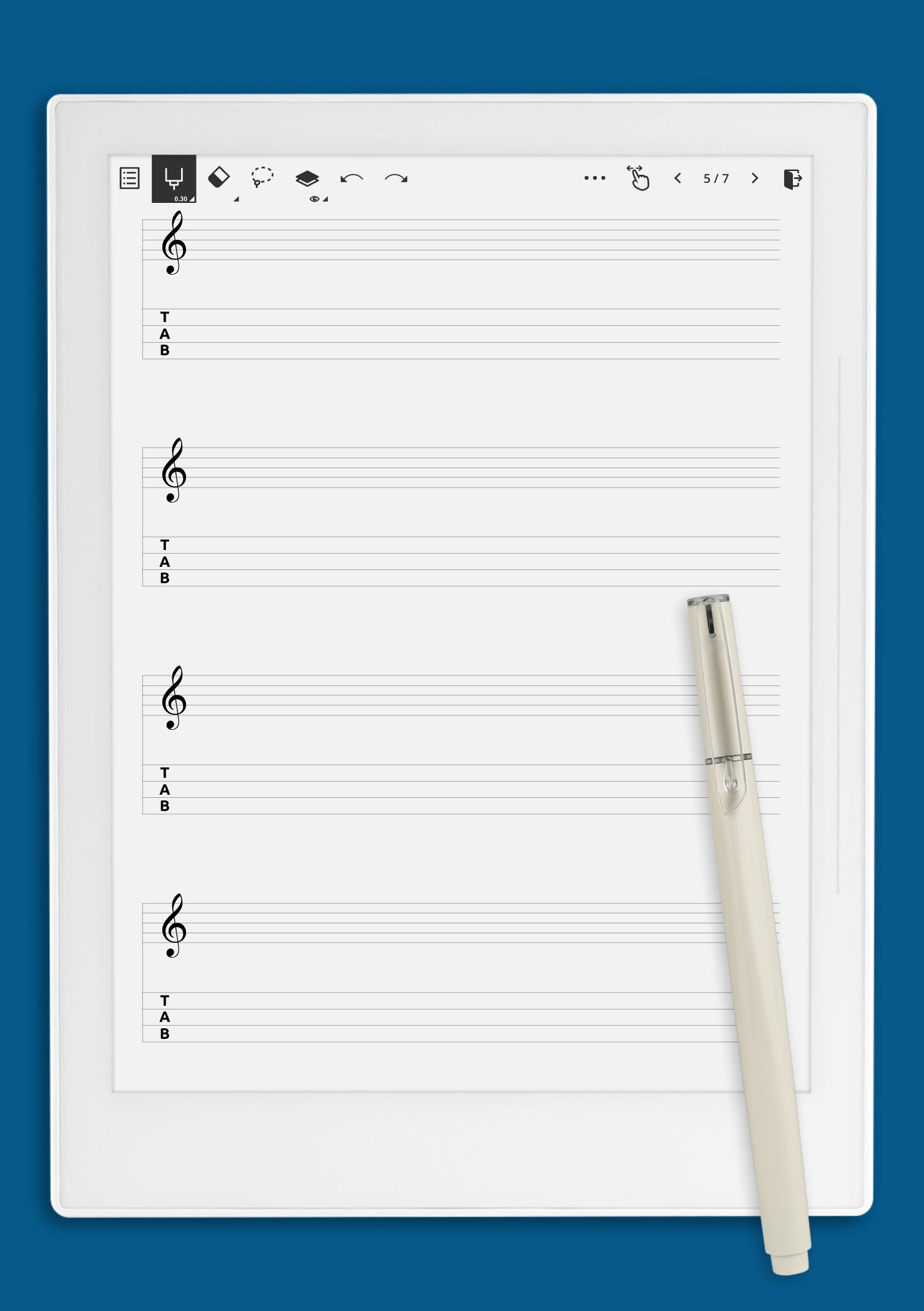 Download Single Staff: Treble + 4-String TAB – Printable Music Sheet