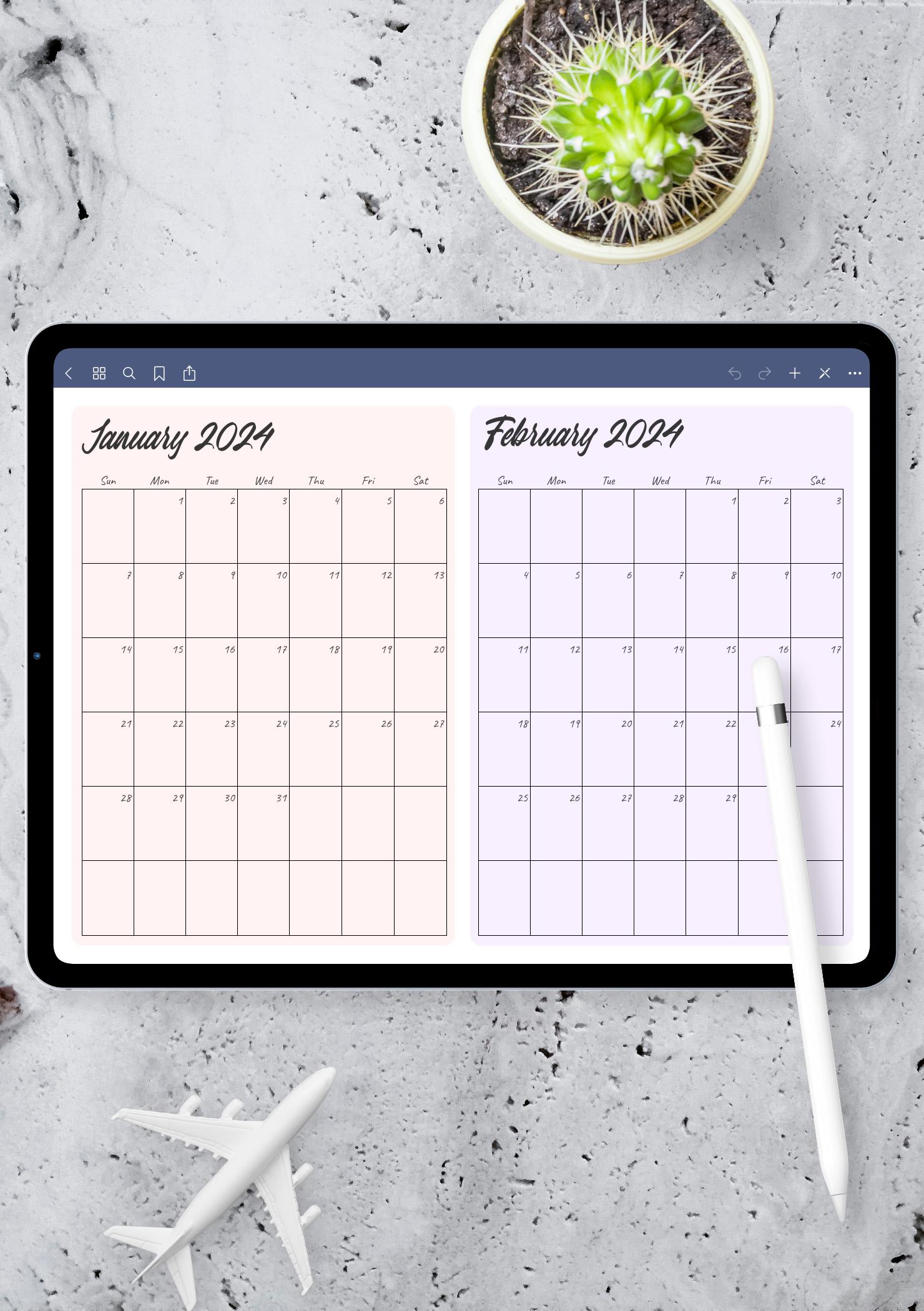 Download Printable Two Months On Page Calendar PDF