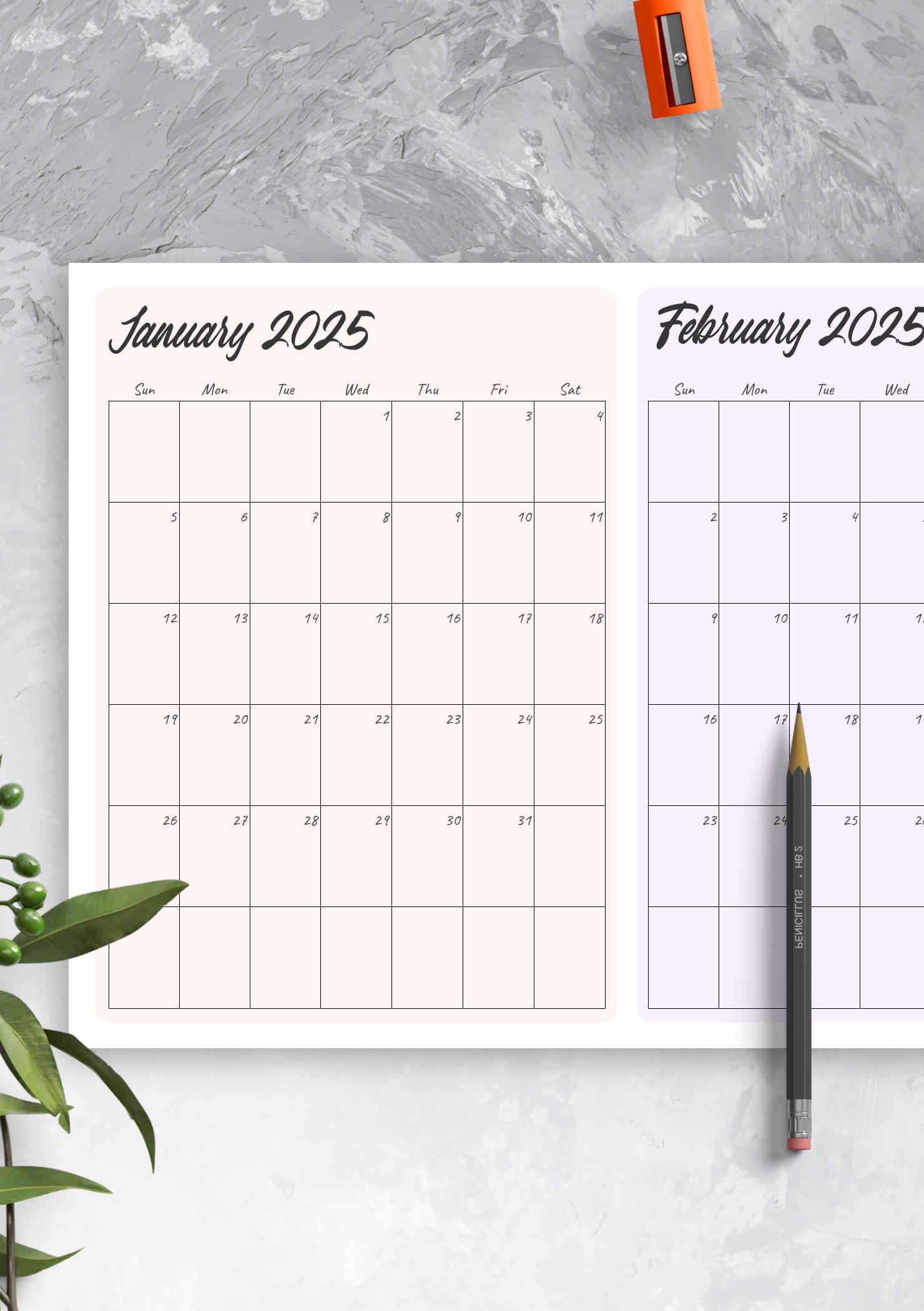 Download Printable Two Months On Page Calendar PDF