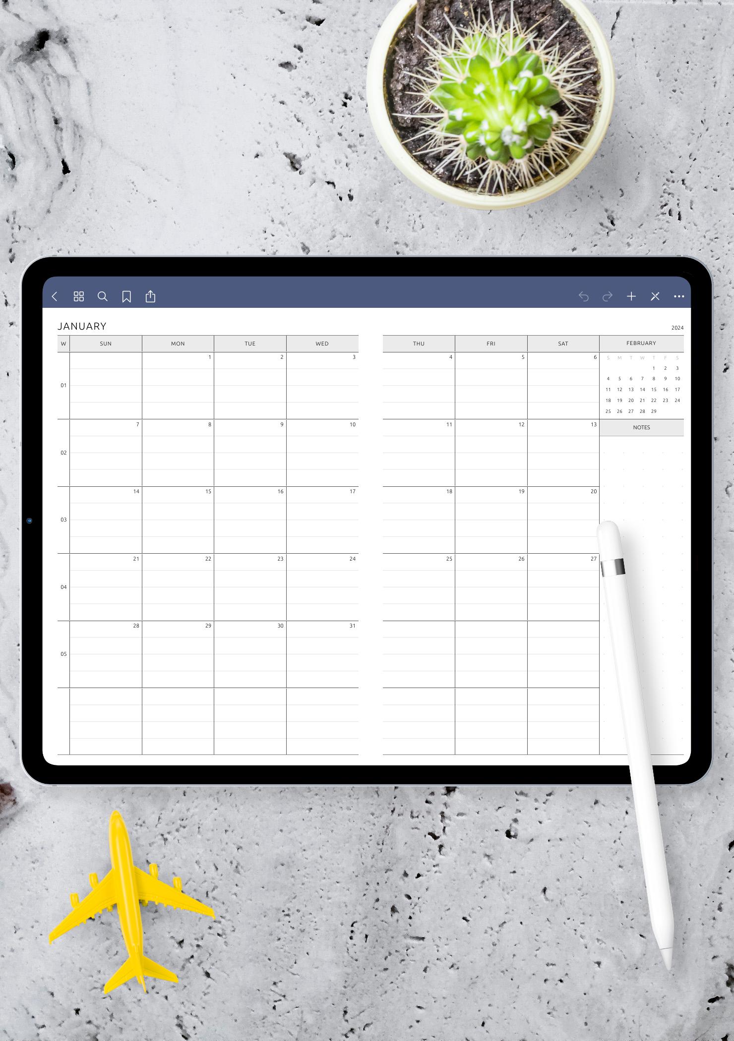 Download Printable Two Page Lined Monthly Calendar PDF
