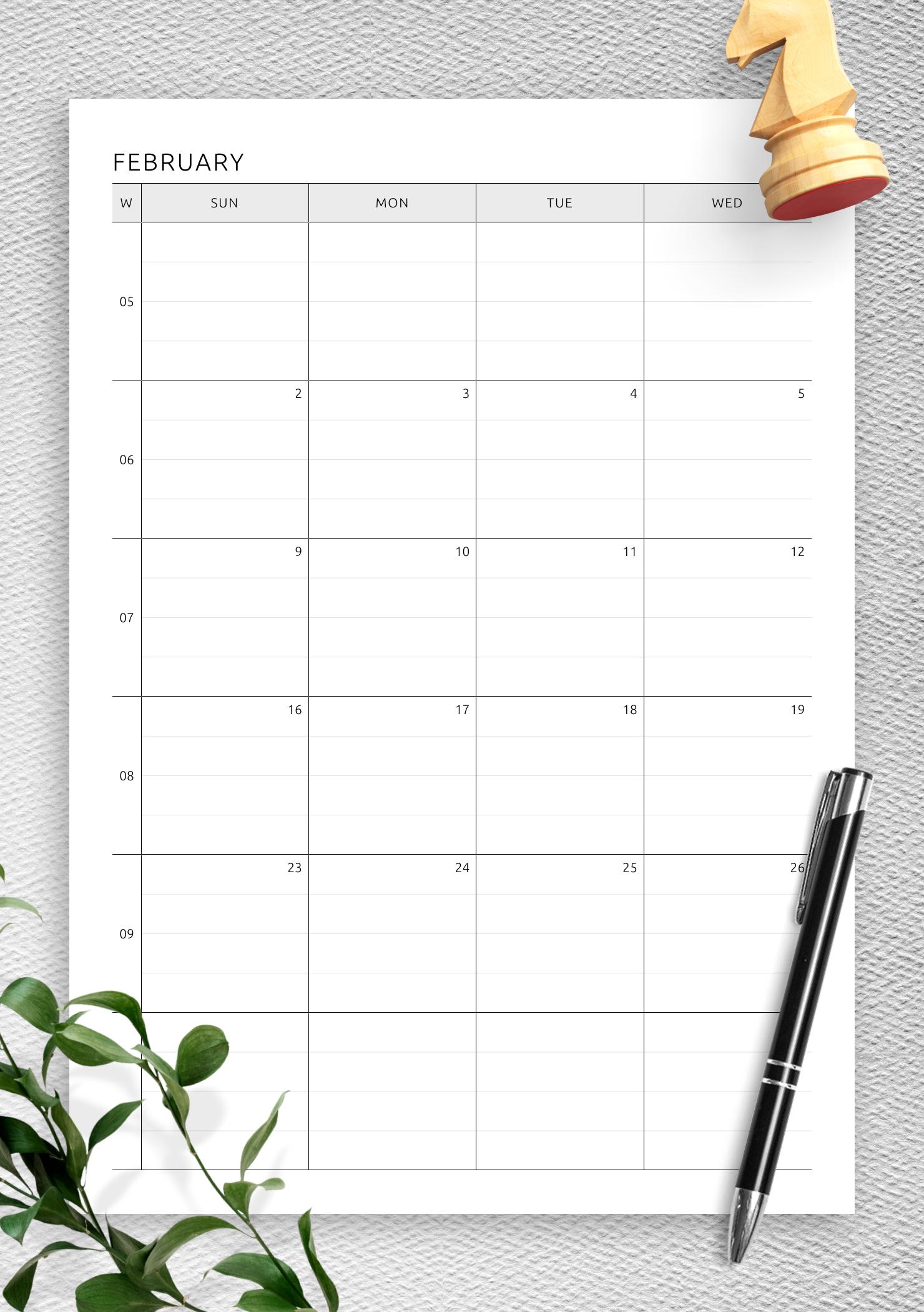 Download Printable Two Page Lined Monthly Calendar PDF