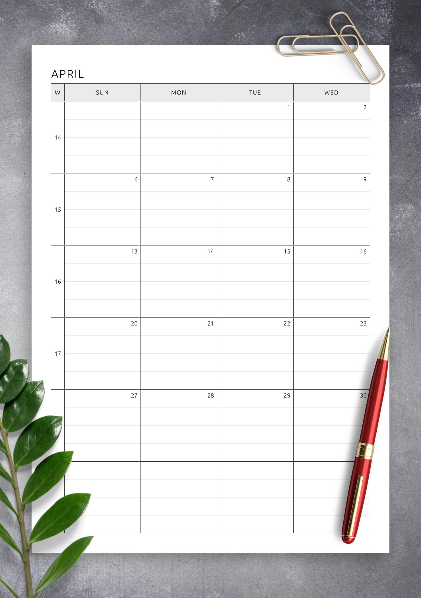Download Printable Two Page Lined Monthly Calendar PDF