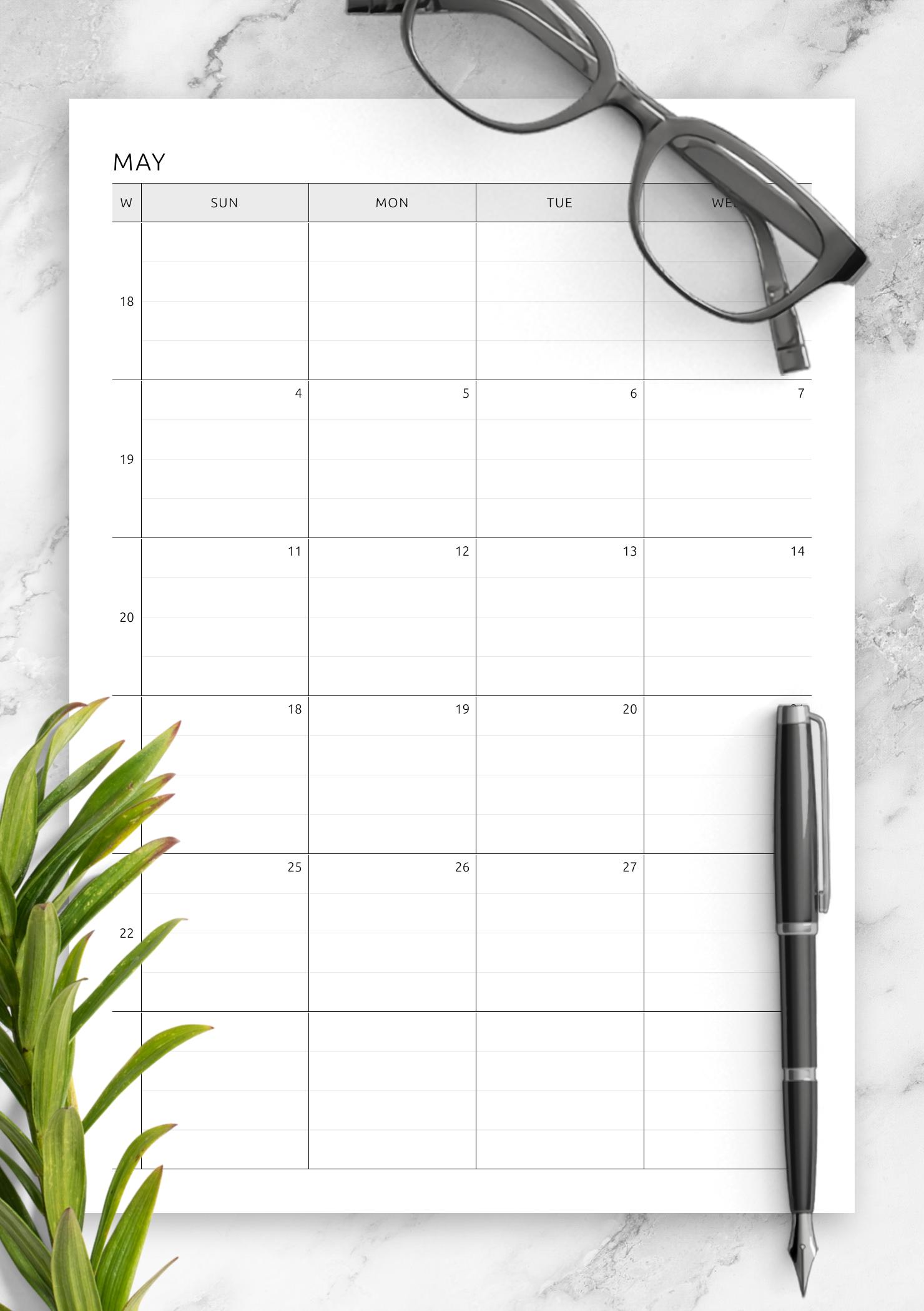 Download Printable Two Page Lined Monthly Calendar PDF