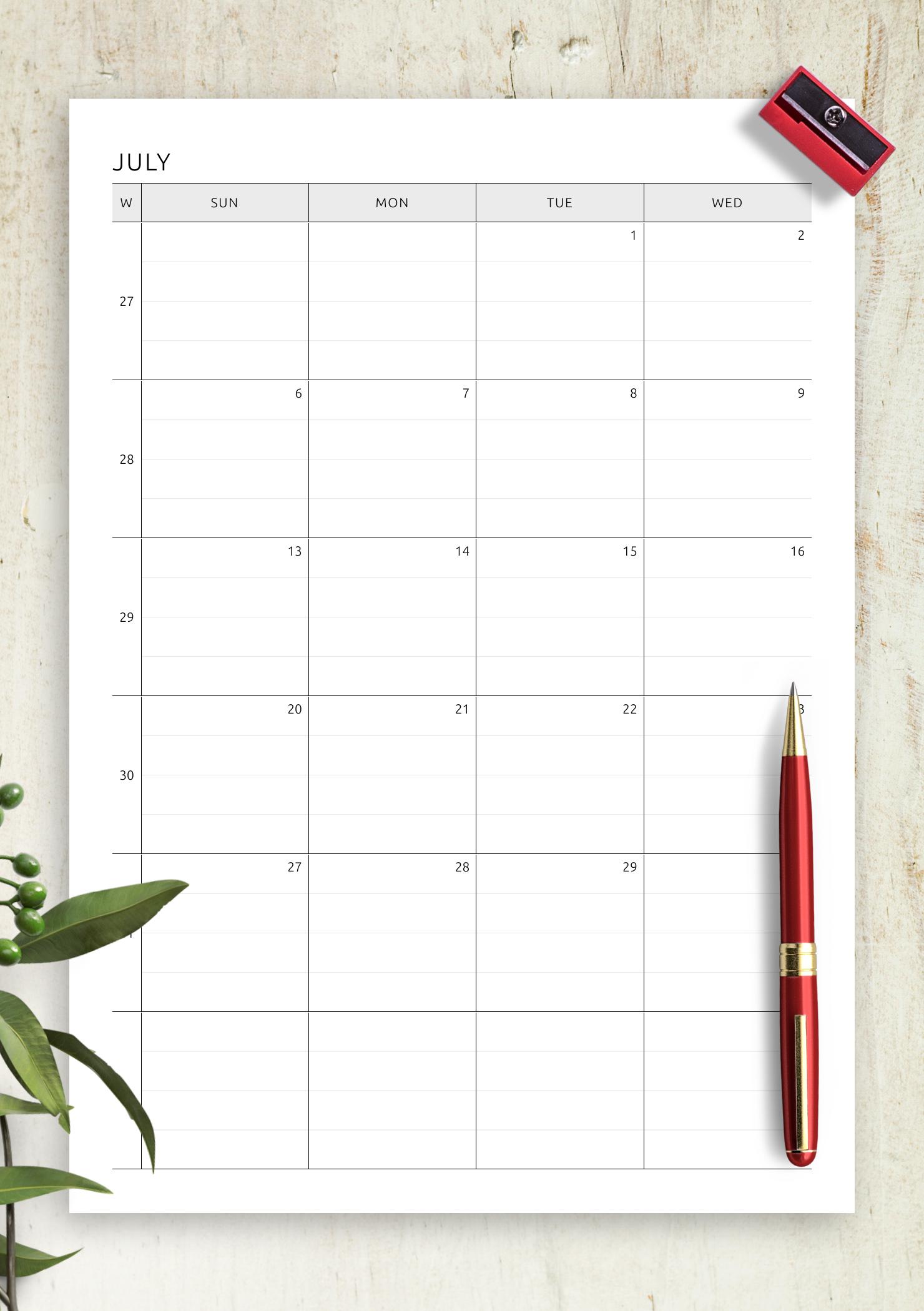 Download Printable Two Page Lined Monthly Calendar PDF