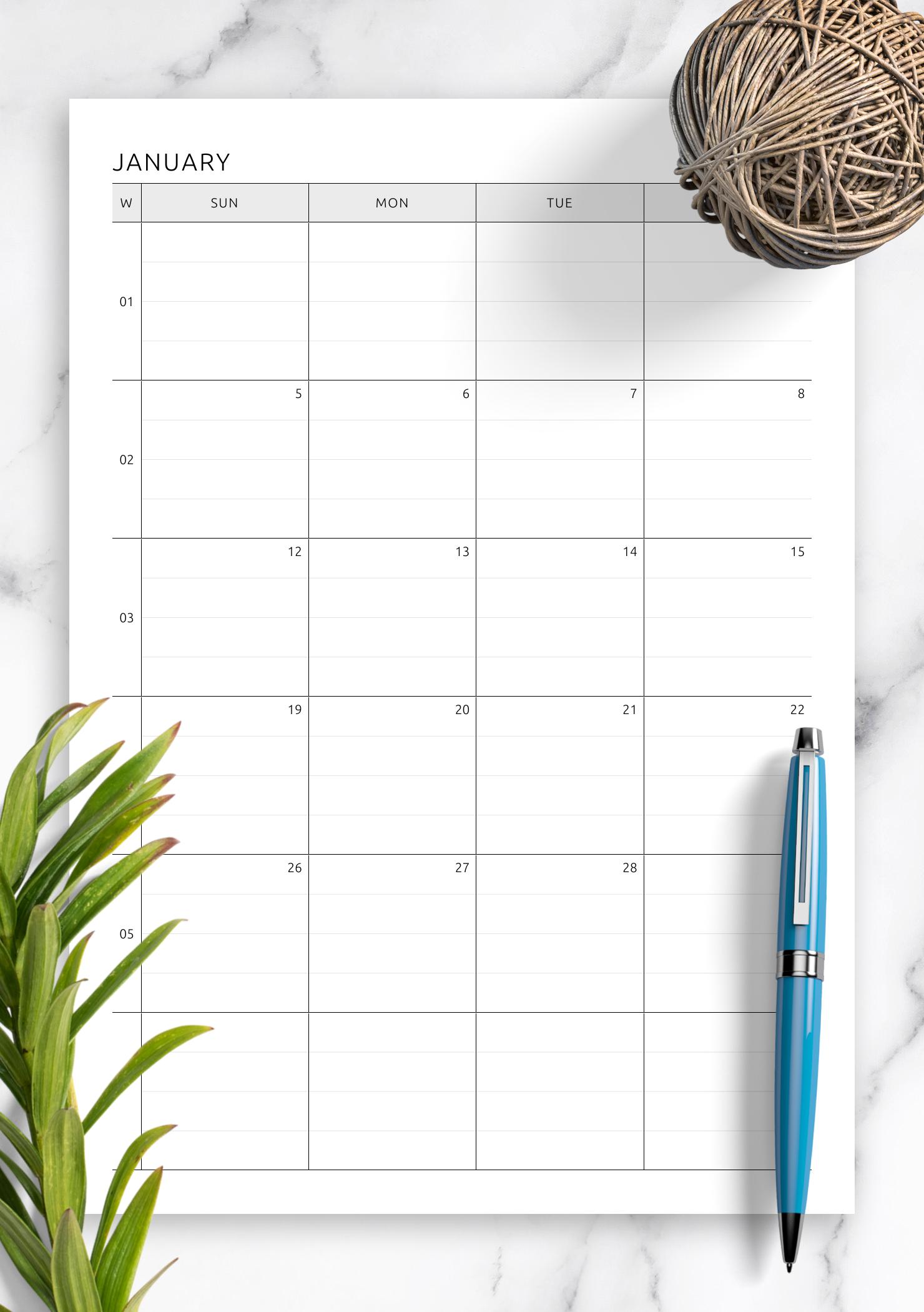 Download Printable Two Page Lined Monthly Calendar PDF