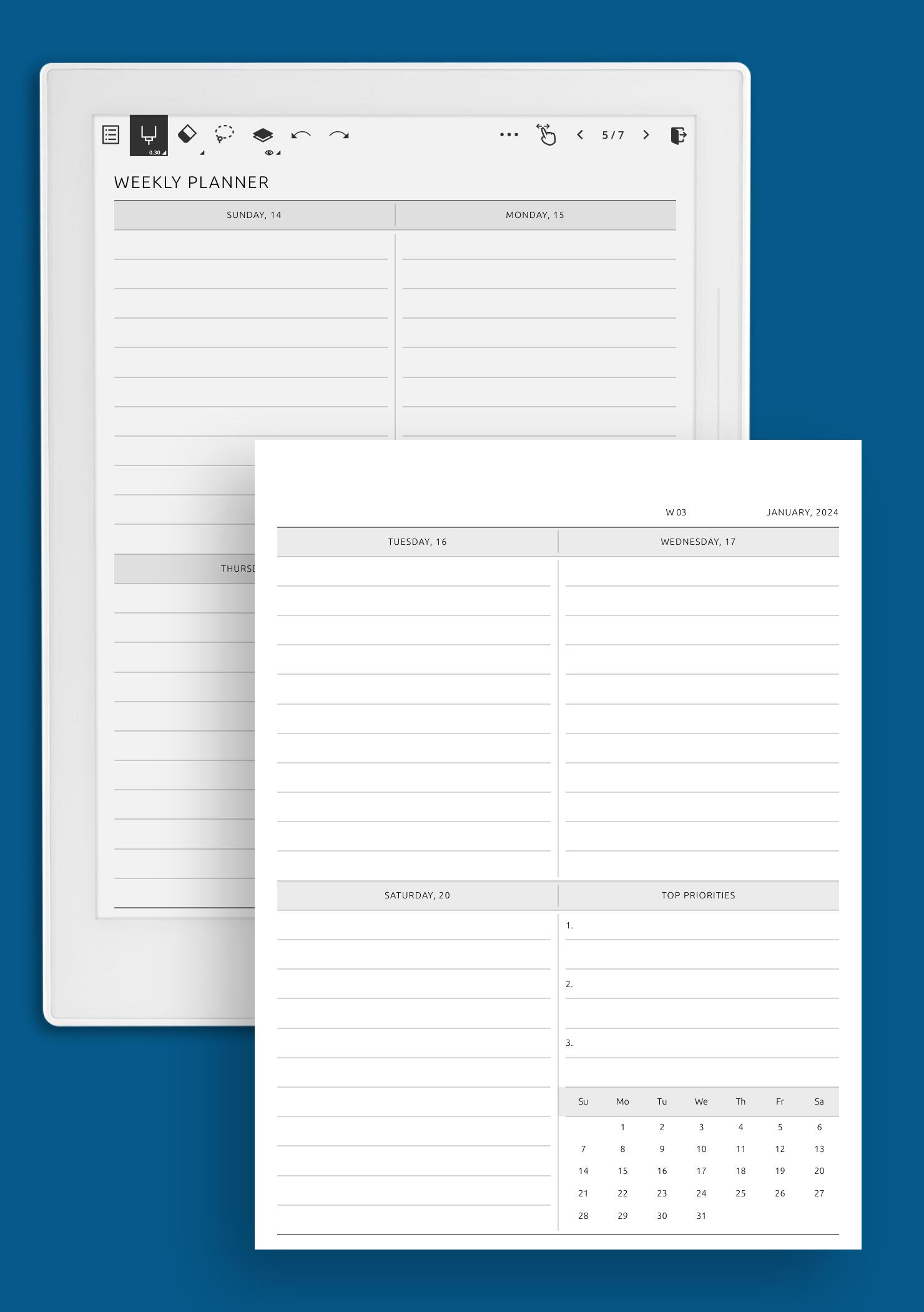 Download Printable or Digital Two-Page Weekly All Days Equal Size PDF