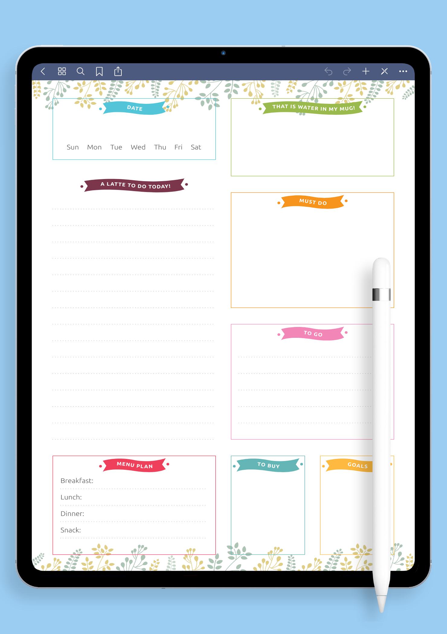 Download Printable Undated Colorful Daily Planner PDF