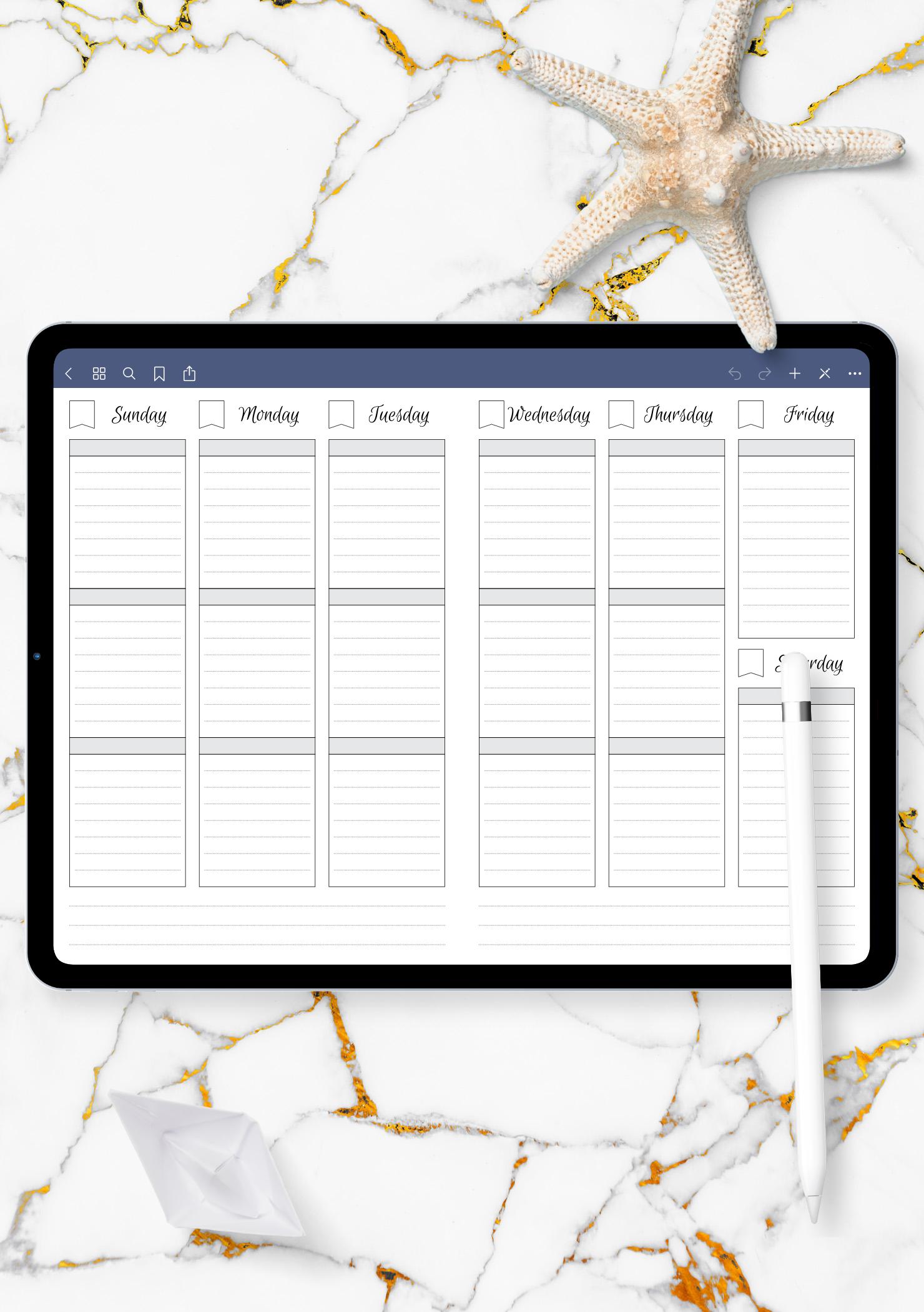 Download Printable Undated weekly schedule PDF
